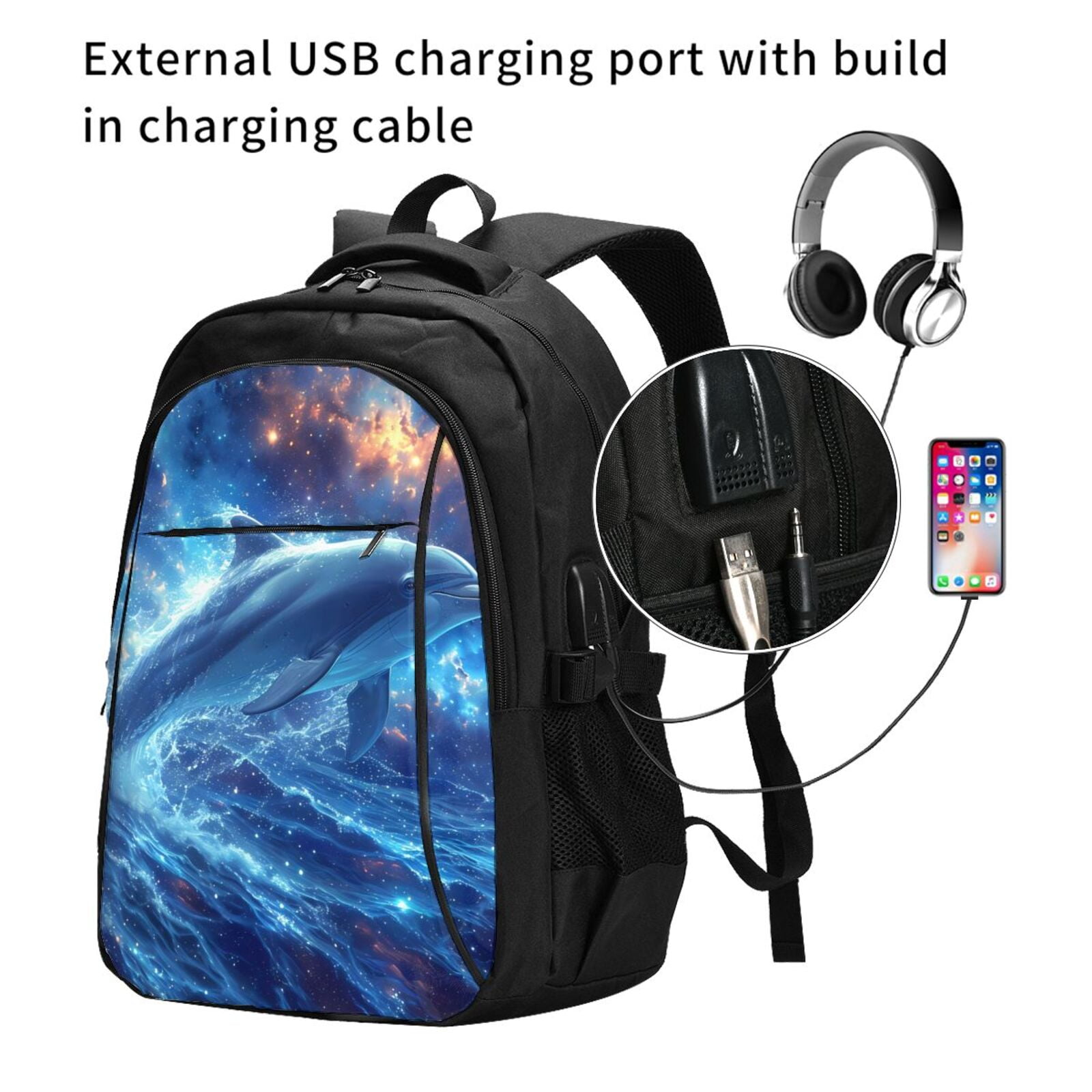 Ratiio Beautiful Ocean Dolphin Print Travel Laptop Backpack,Slim Sturdy ...