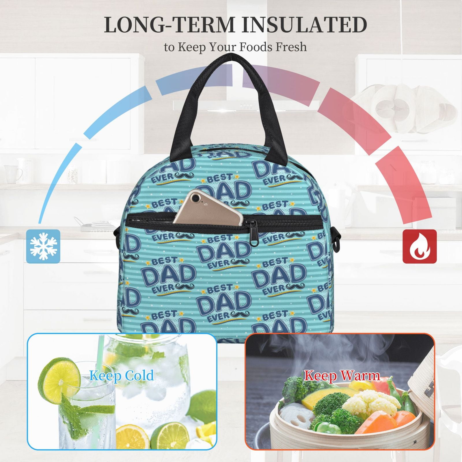 Ratiio Best Dad Ever Pattern Lunch Bag ,Insulated Lunch Box, Small ...