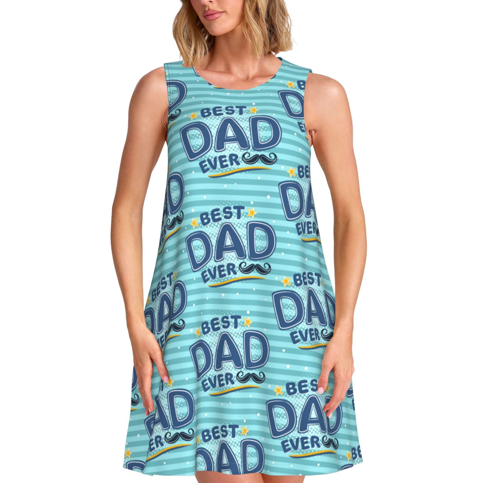 Ratiio Best Dad Ever Pattern Women's Sleeveless Dress - Casual Summer ...