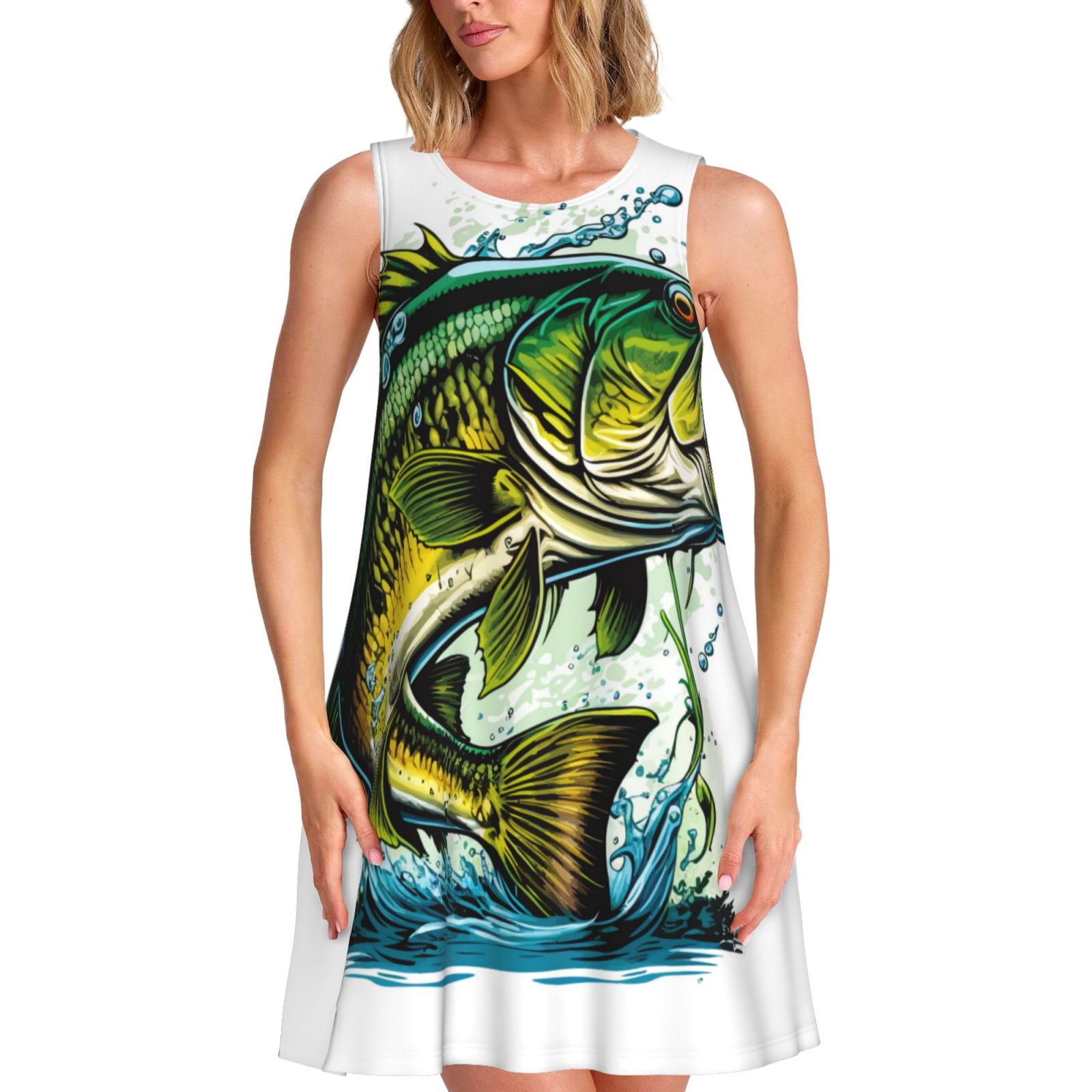 Ratiio Big bass fish Pattern Women's Sleeveless Dress - Casual Summer ...
