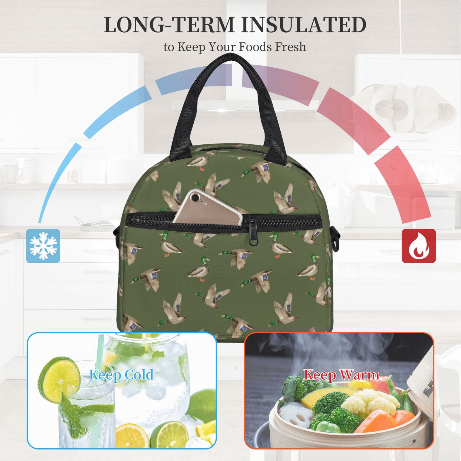 Ratiio Birds Wild Ducks Pattern Lunch Bag ,Insulated Lunch Box, Small ...