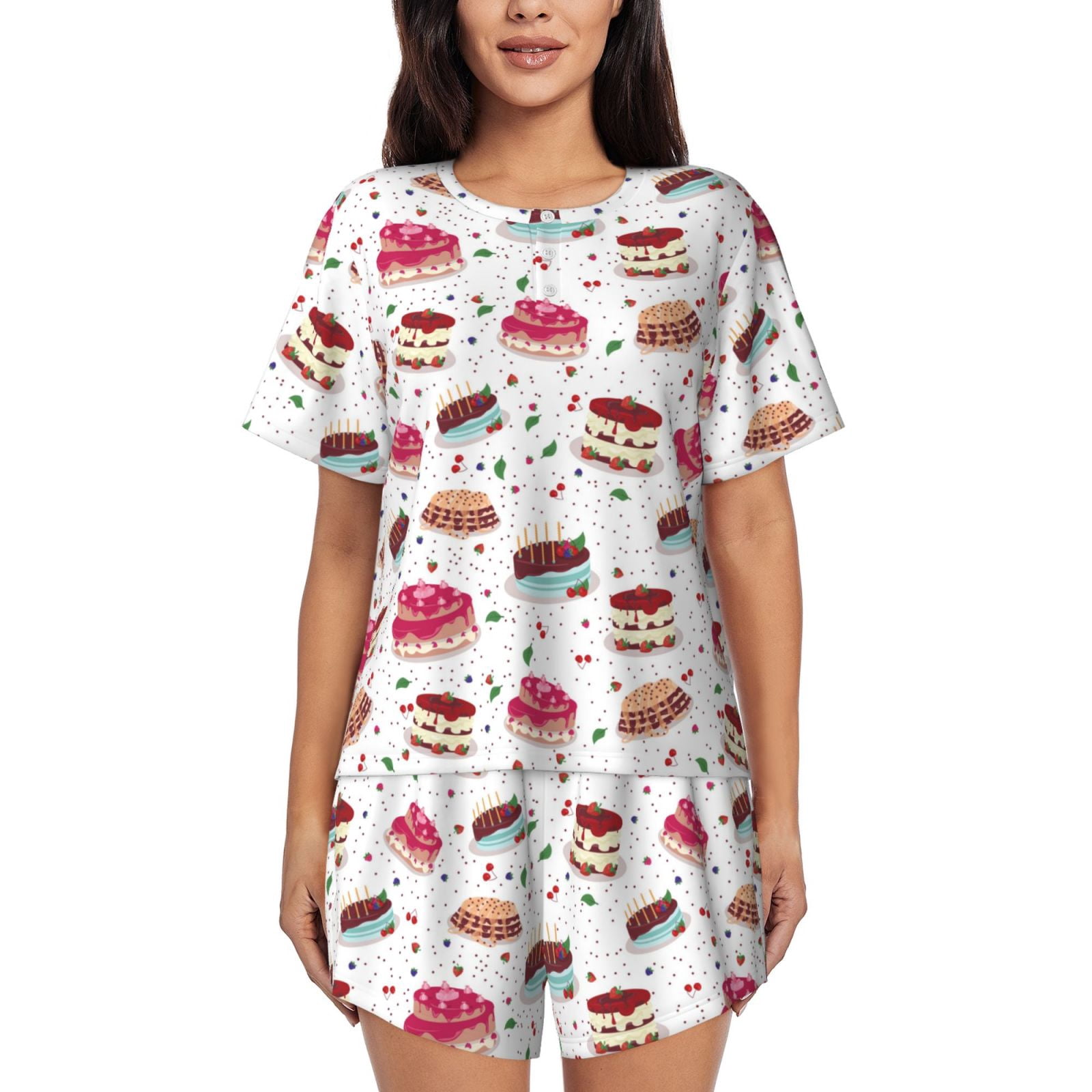 Ratiio Birthday Cake Print Womens Pajama Sets 2 Piece Soft Short Sleeve ...