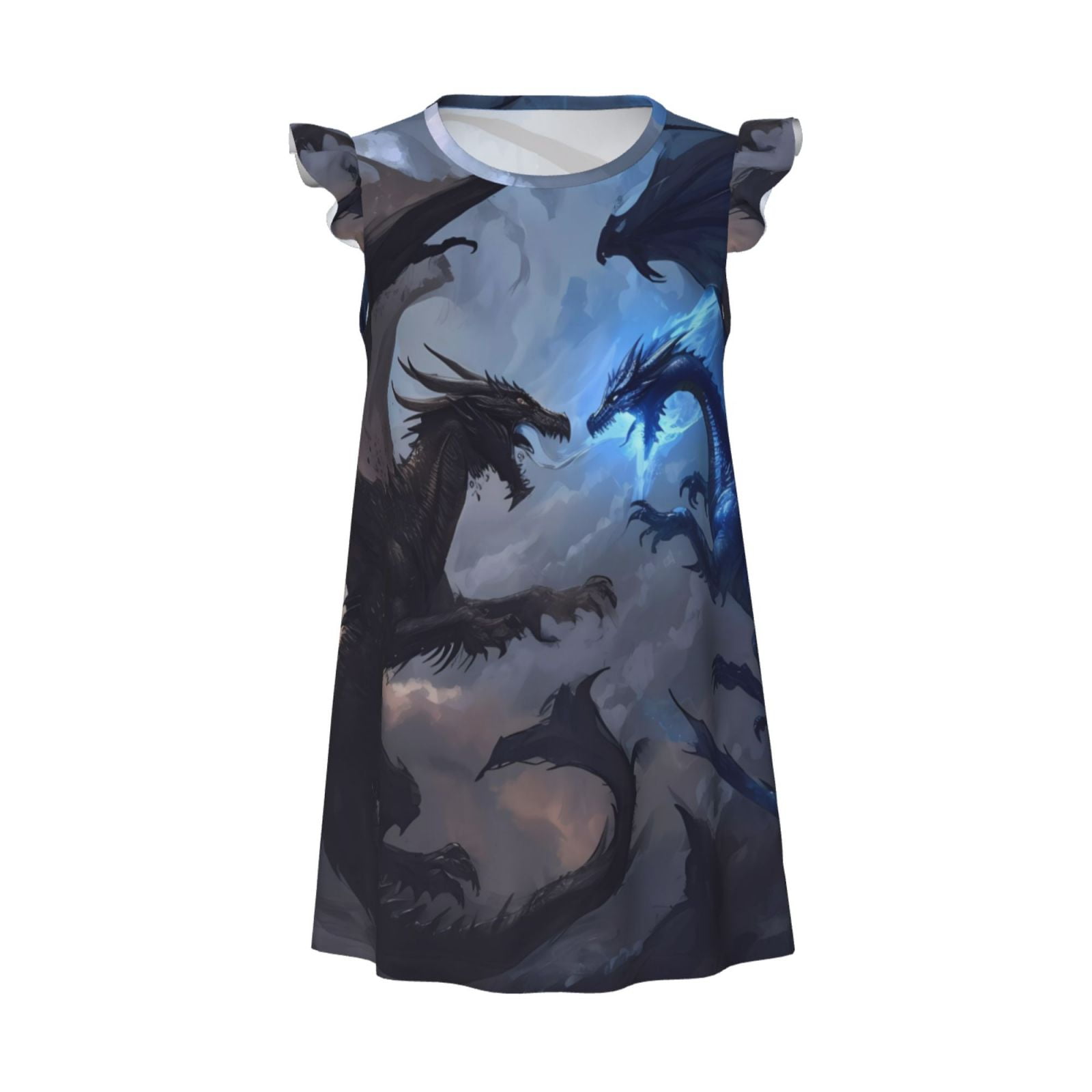 Ratiio Black And Blue Lightning Dragon Print Girls Nightgowns, Princess ...