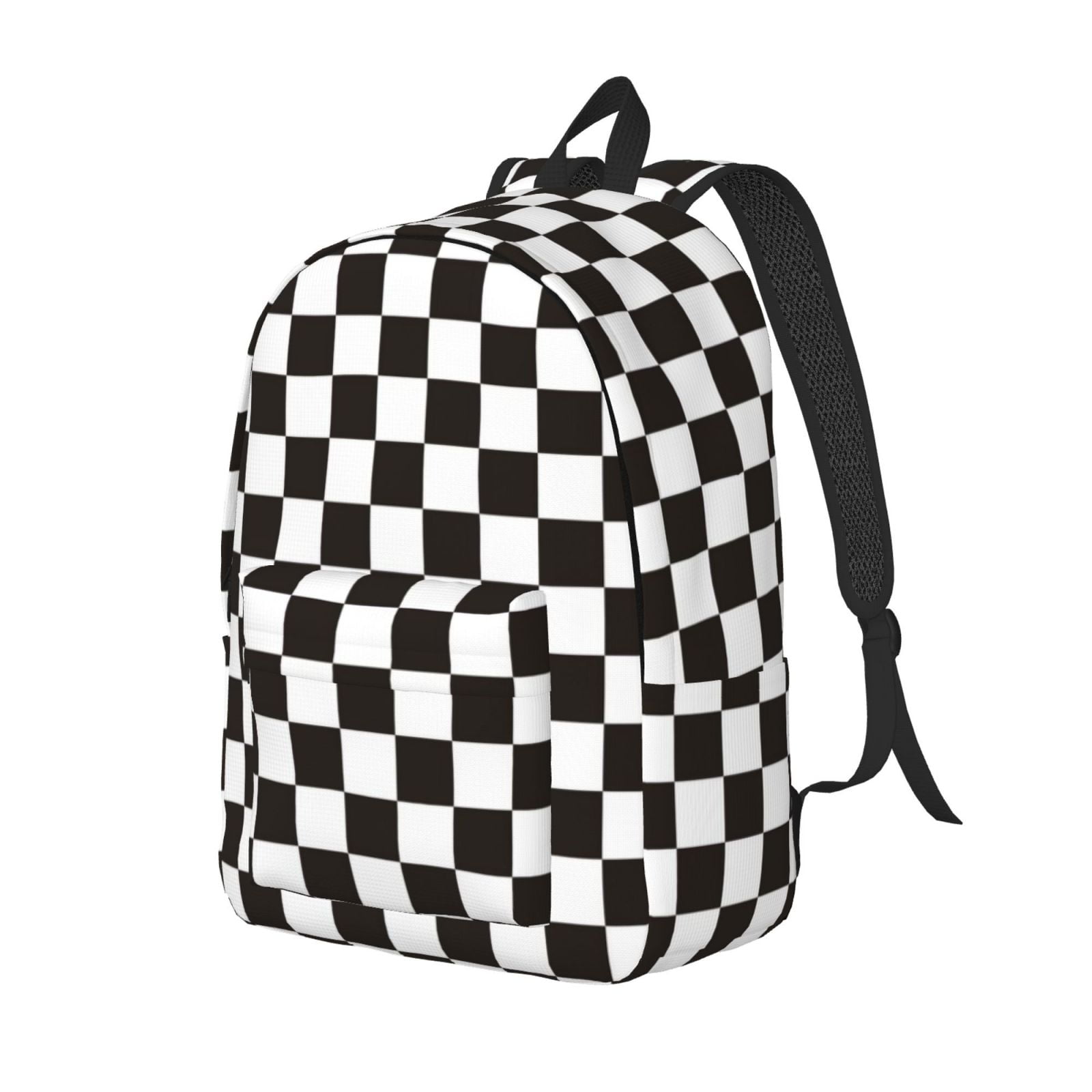 Ratiio Black and White Checkerboard Print Canvas Backpack for Women ...