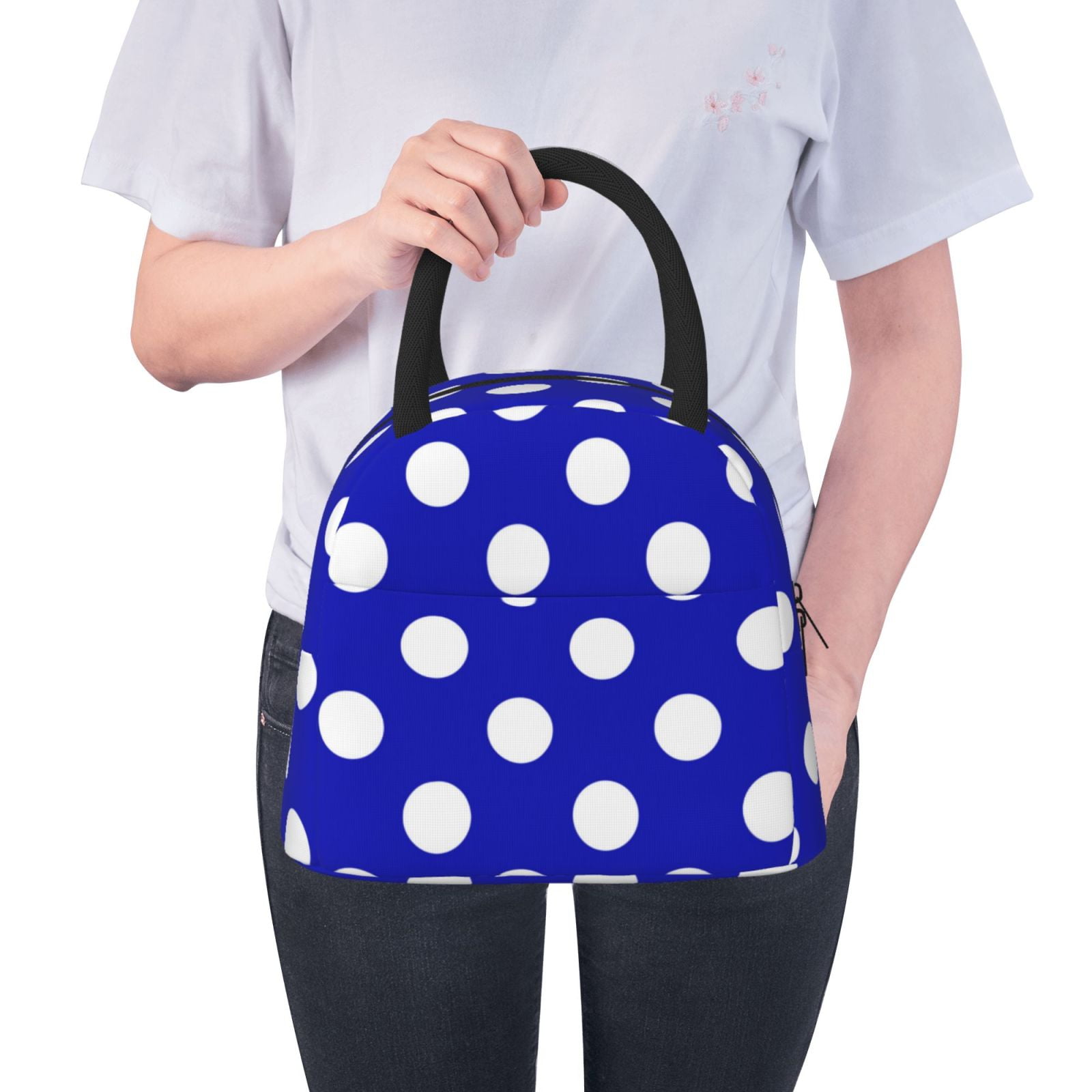 Ratiio Blue And White Polka Dot Print Insulated Lunch Bag Women ...