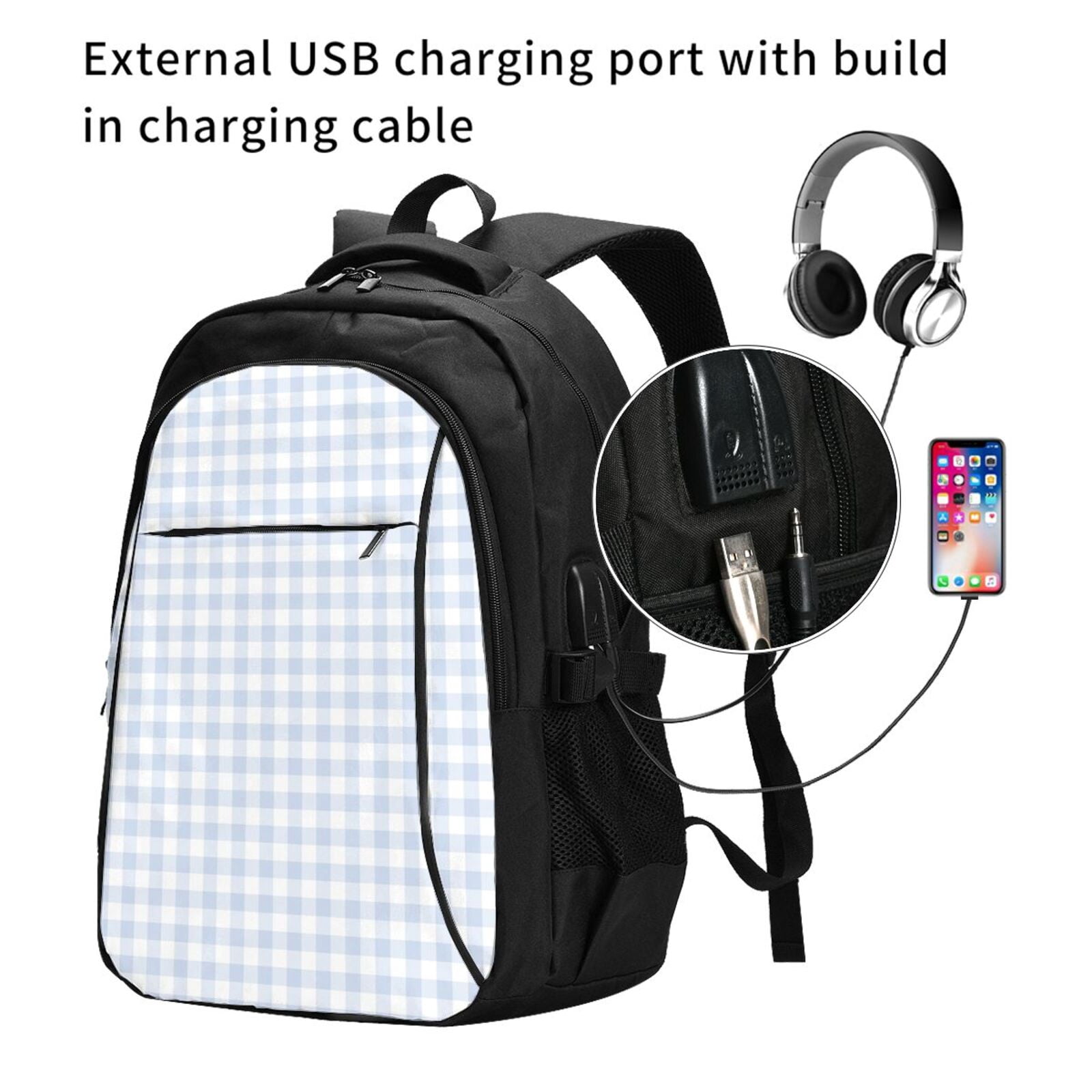 Ratiio Blue Checkboard Print Travel Laptop Backpack,Slim Sturdy Laptops ...