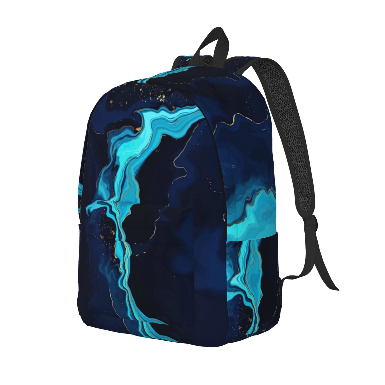 Ratiio Blue Marble And Gold Print Canvas Backpack for Women & Men Retro ...