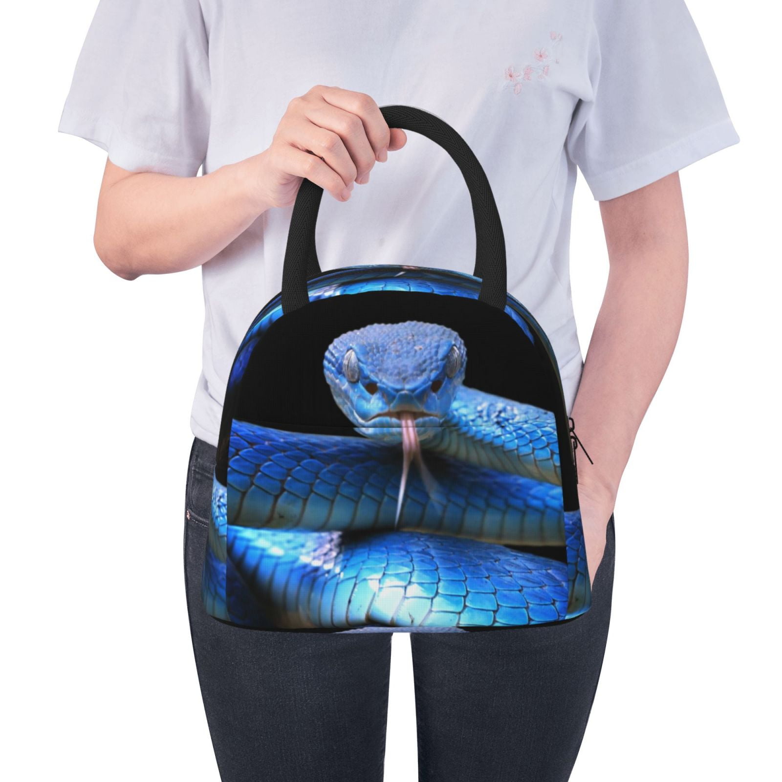 Ratiio Blue Viper Snake Print Insulated Lunch Bag Women Reusable Lunch ...