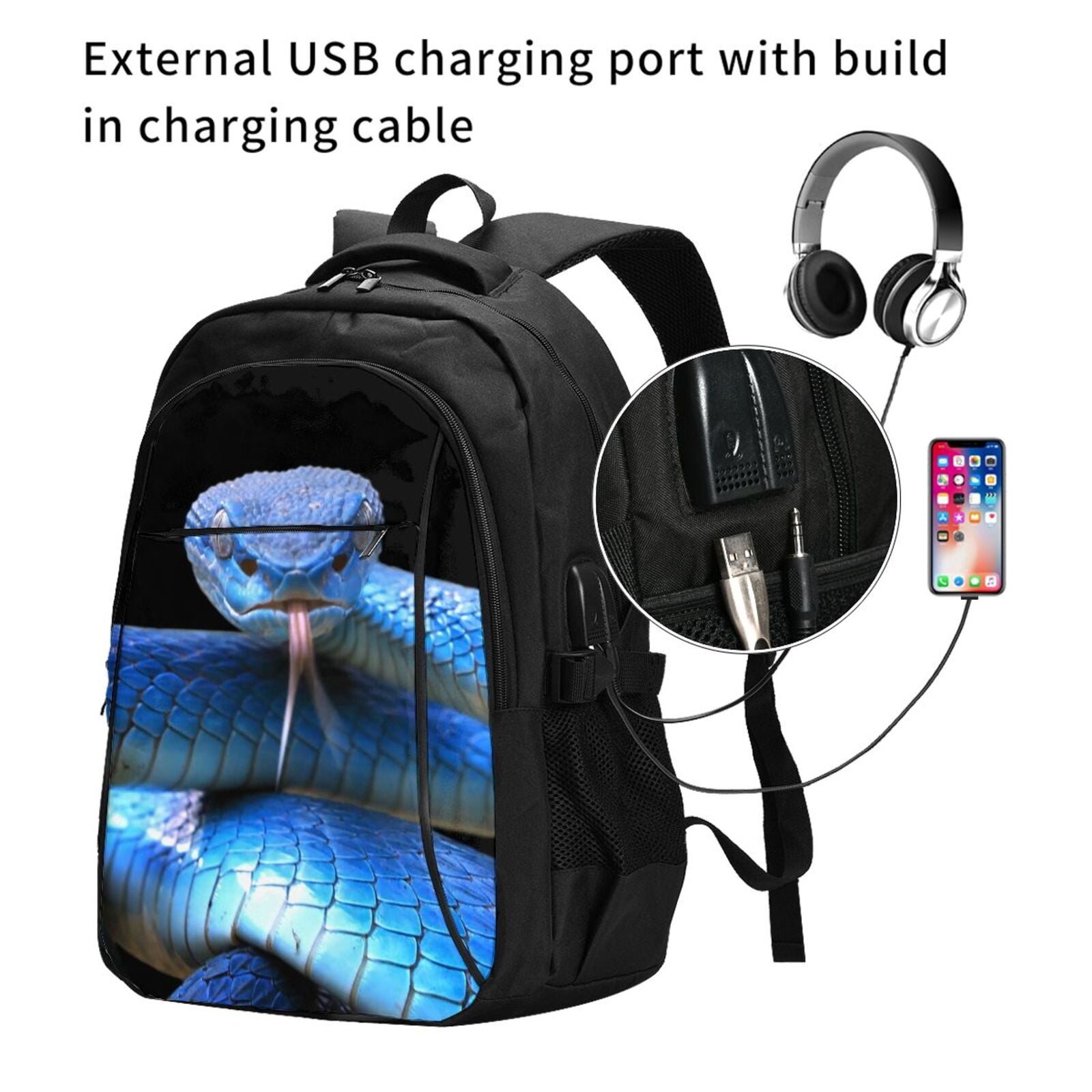 Ratiio Blue Viper Snake Print Travel Laptop Backpack,Slim Sturdy ...