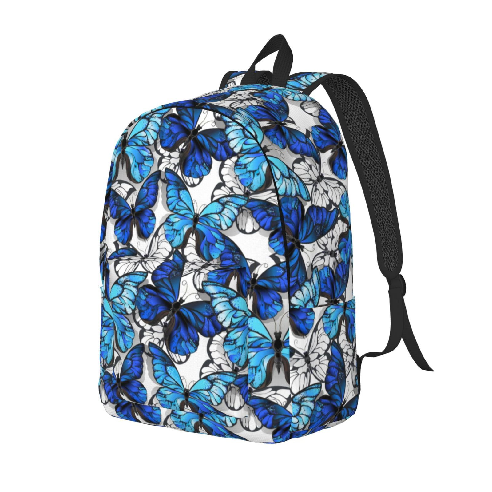 Ratiio Blue and White Butterflies Print Canvas Backpack for Women & Men ...