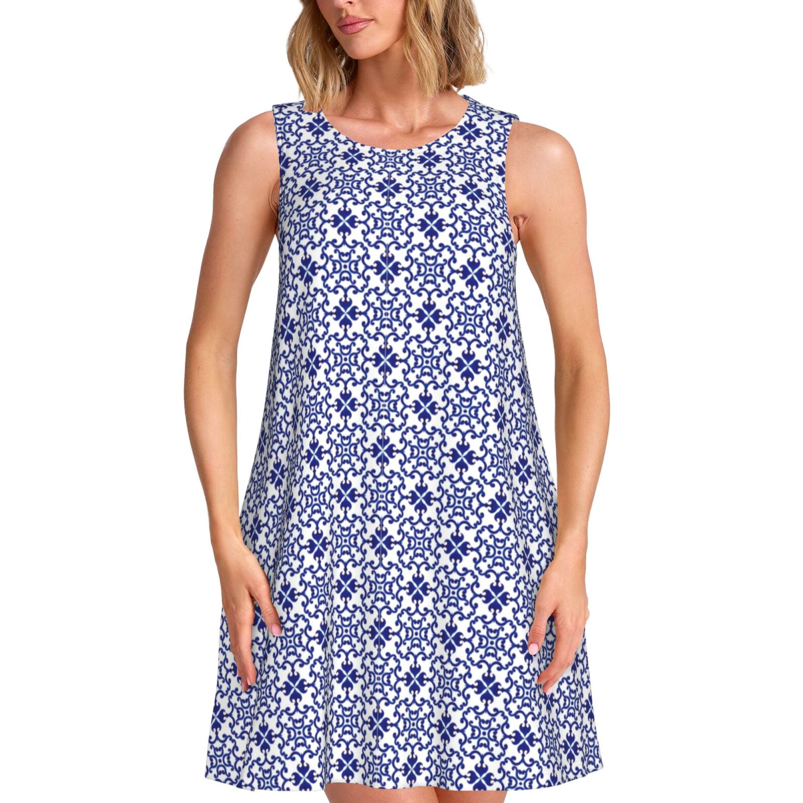 Ratiio Blue And White Porcelain Chinaware Pattern Women's Sleeveless ...