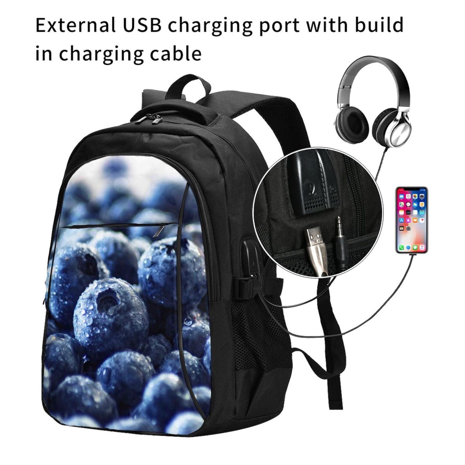 Ratiio Blueberry Print Travel Laptop Backpack,Slim Sturdy Laptops ...