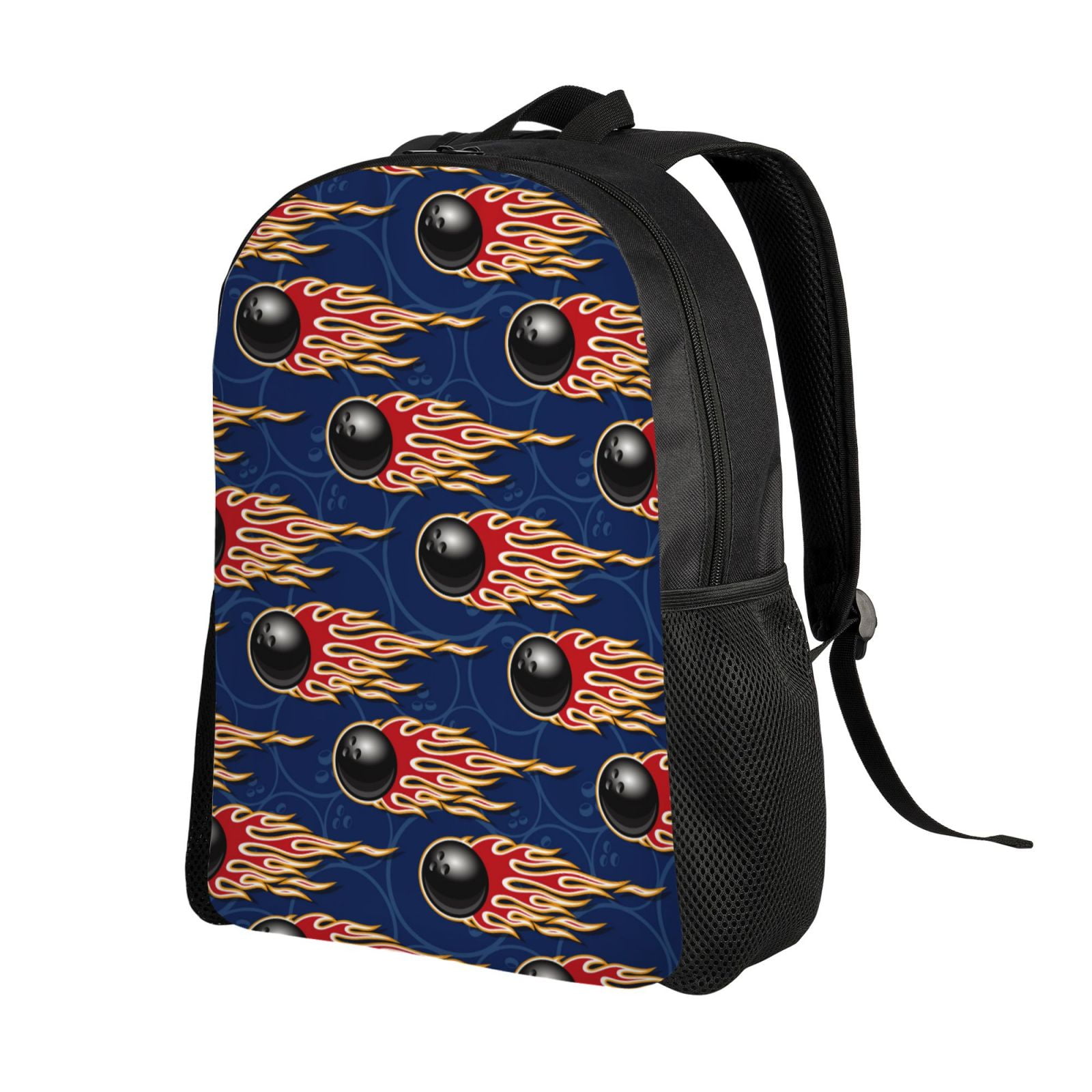 Ratiio Bowling Ball And Flame Print Backpack with Padded 15-inch Laptop ...