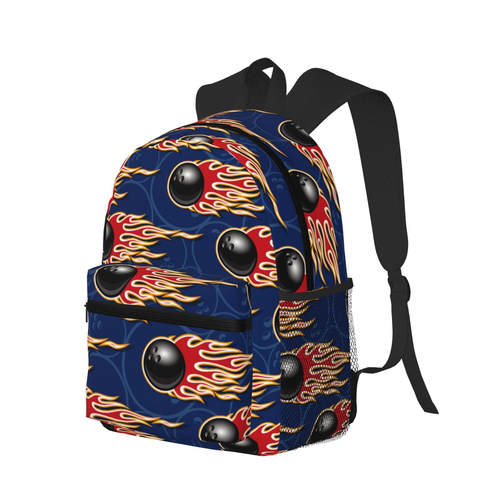 Ratiio Bowling Ball And Flame Print Casual Backpack for Men and Women ...