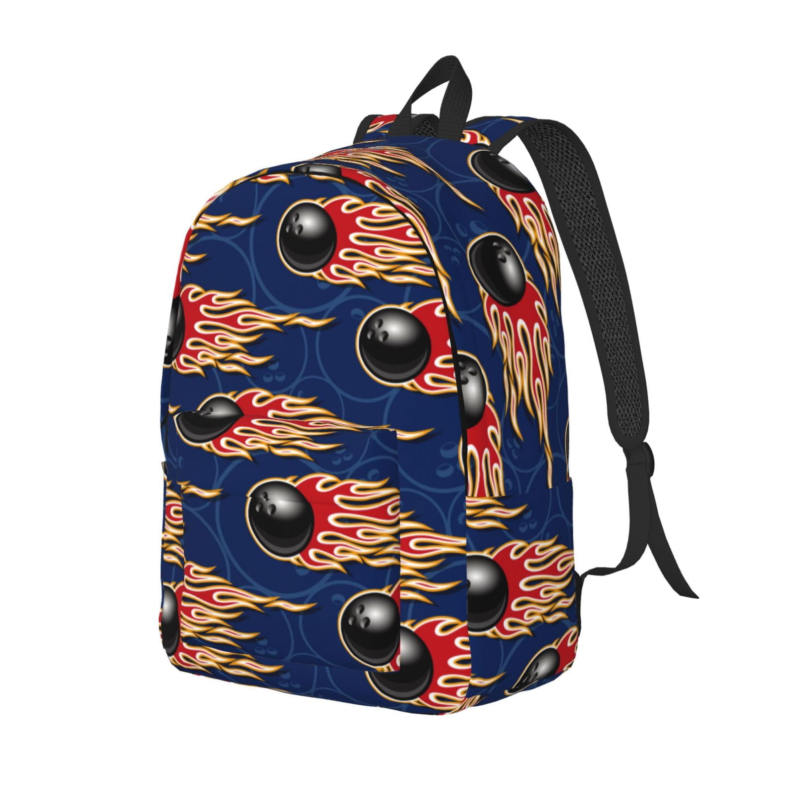 Ratiio Bowling Ball And Flame Print Canvas Backpack for Women & Men ...