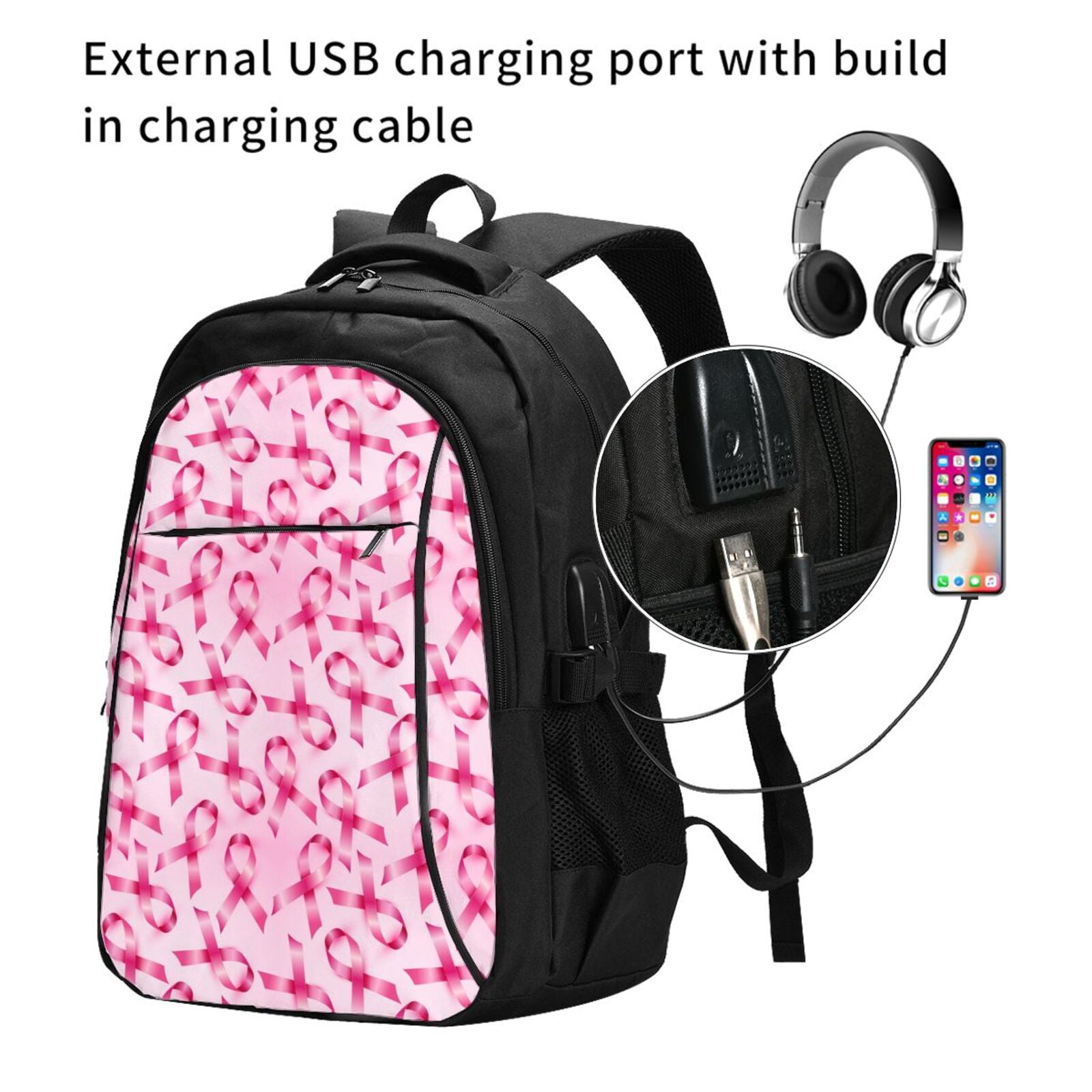 Ratiio Breast Cancer Ribbons Awareness Print Travel Laptop Backpack ...