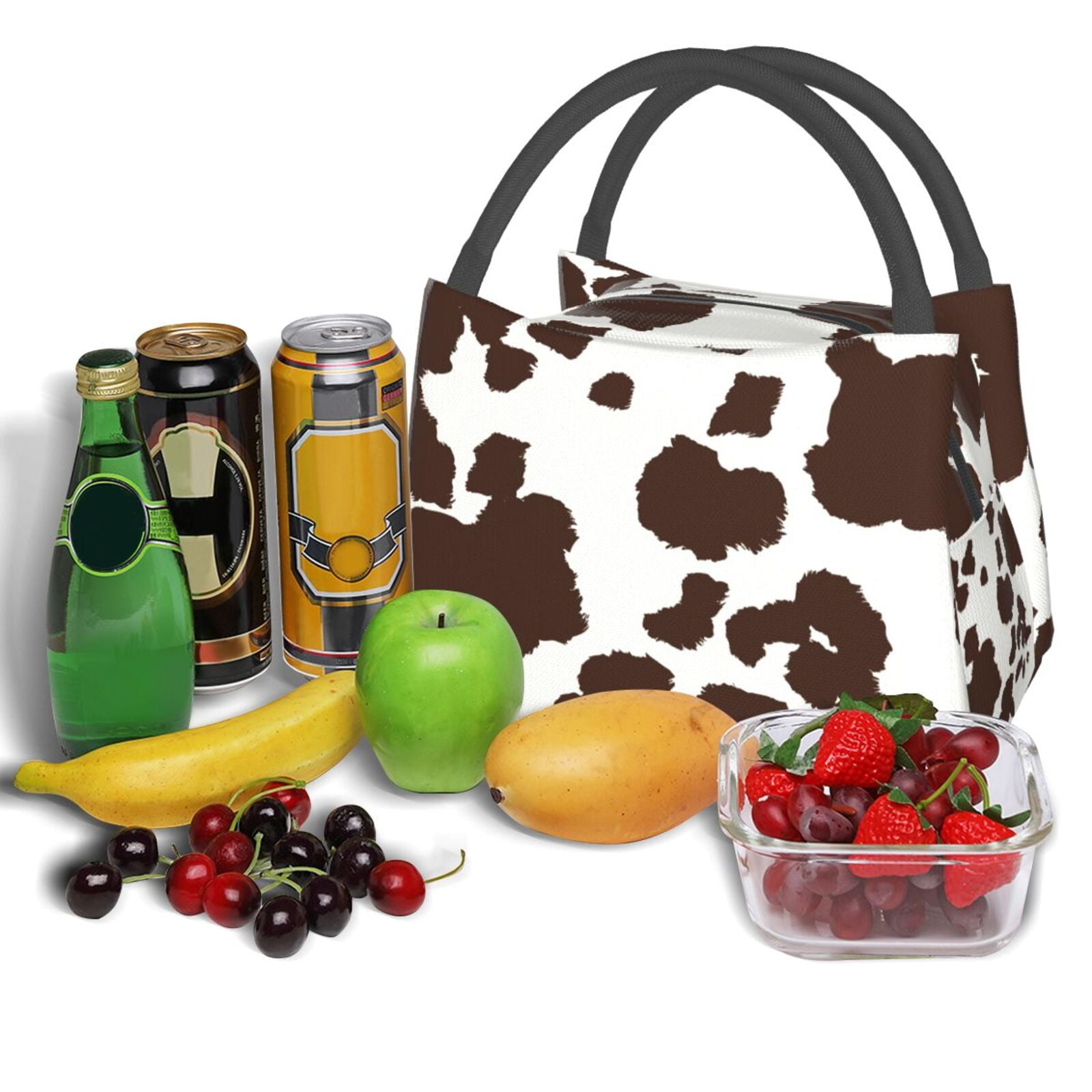 Ratiio Brown Cow Pattern Portable Insulation Lunch Bag, Insulated Food ...