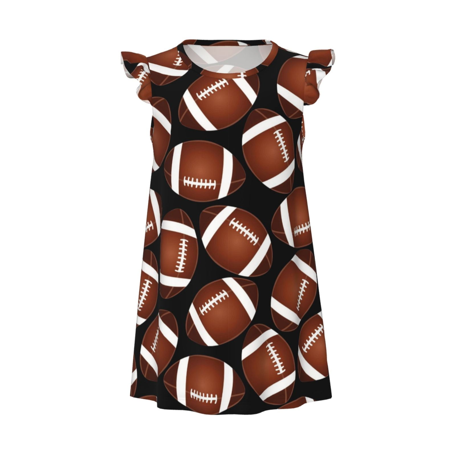 Ratiio Brown Football On Black Print Girls Nightgowns, Princess Pajama ...