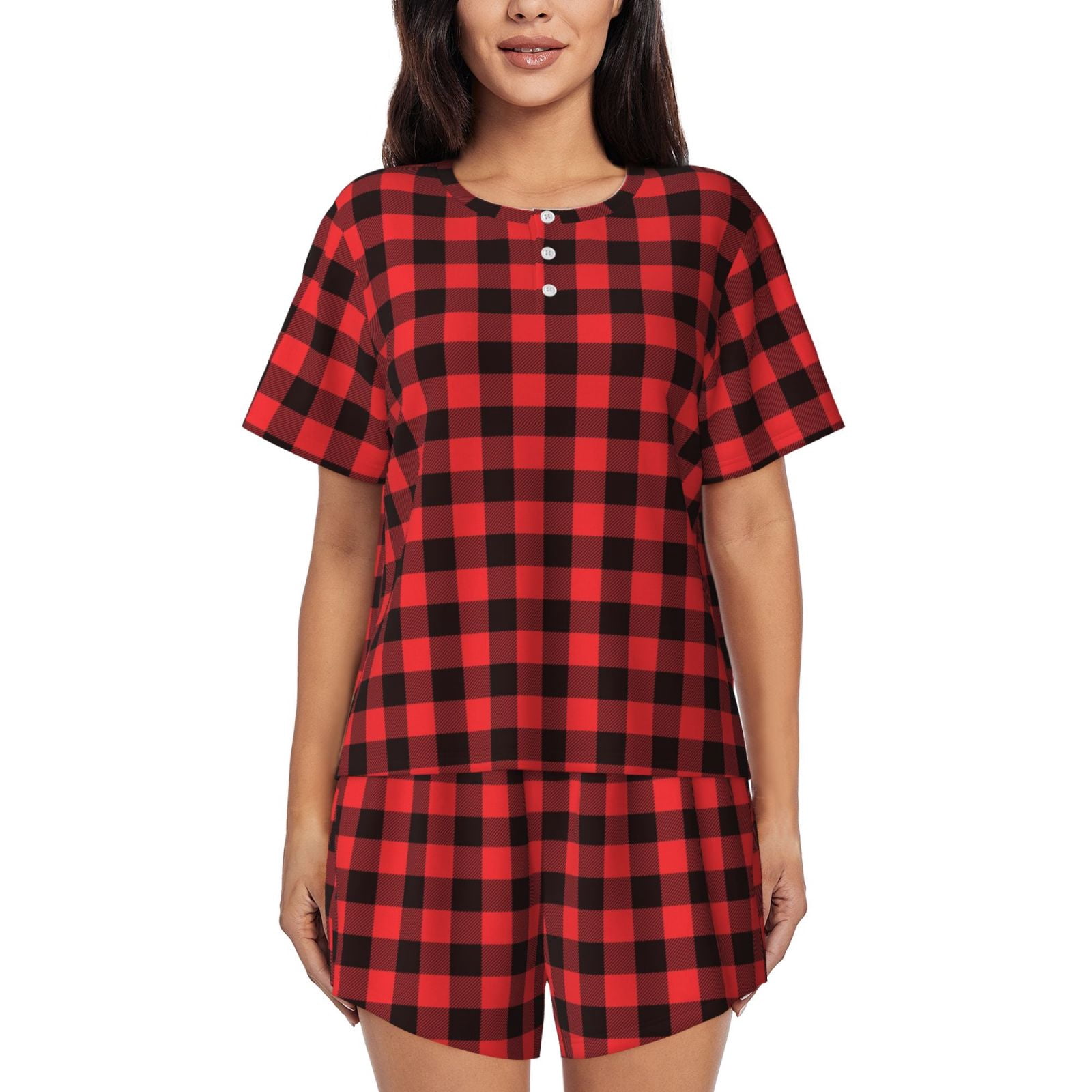 Ratiio Buffalo Plaid Red Black Print Womens Pajama Sets 2 Piece Soft ...