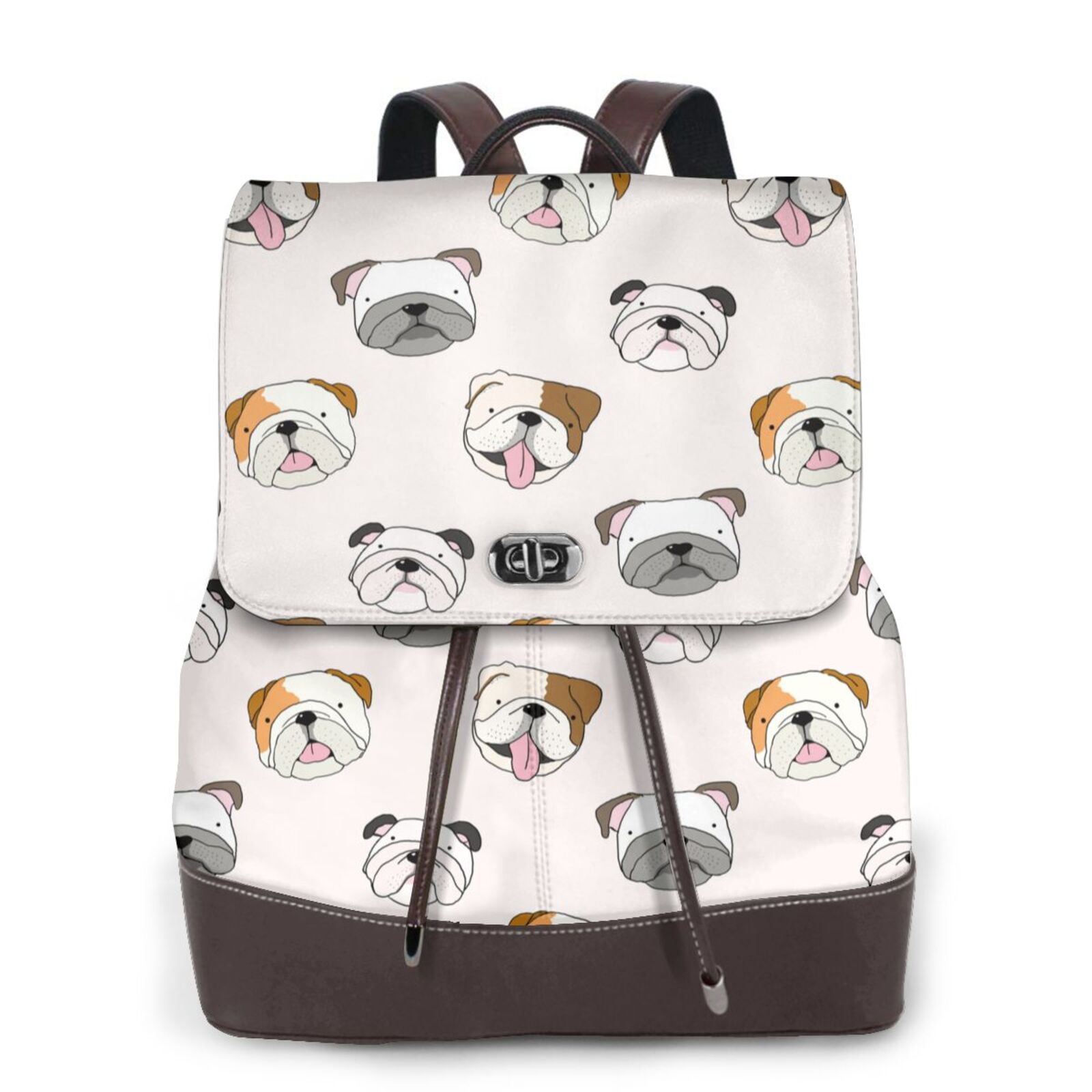 Ratiio Bulldog Face Pattern Womens Backpack Purse Leather Backpack ...