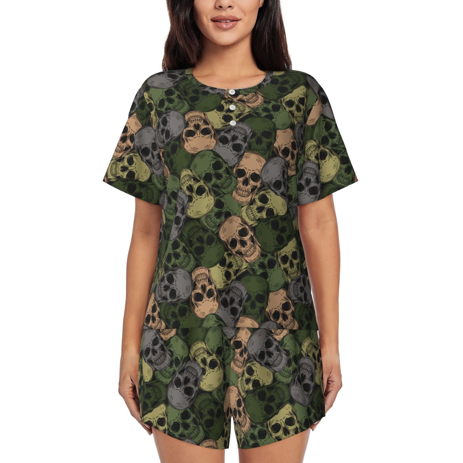 Ratiio Camouflage Skulls Print Womens Pajama Sets 2 Piece Soft Short ...