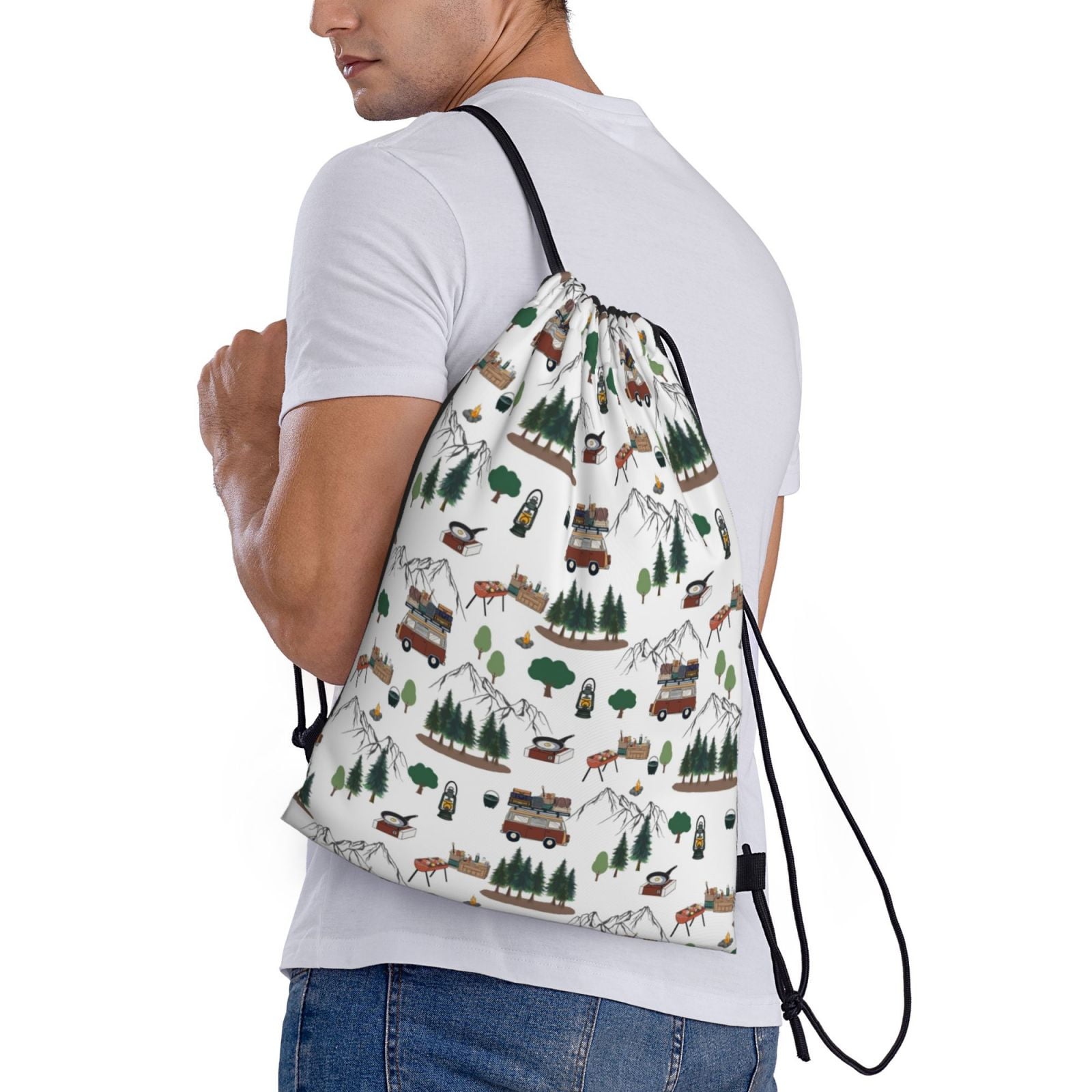 Ratiio Camping Caravan 2 Print Drawstring Backpack Bag Sport Gym ...