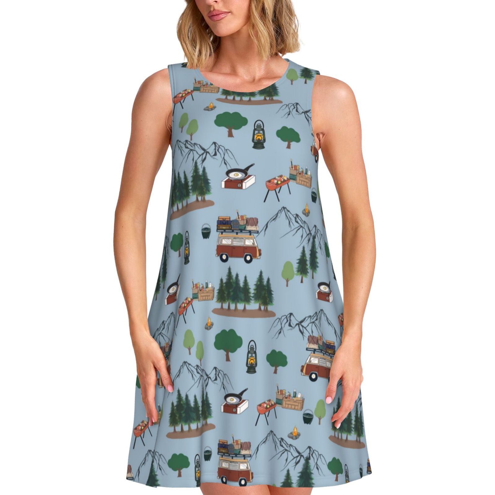 Ratiio Camping Caravan Pattern Women's Sleeveless Dress - Casual Summer ...