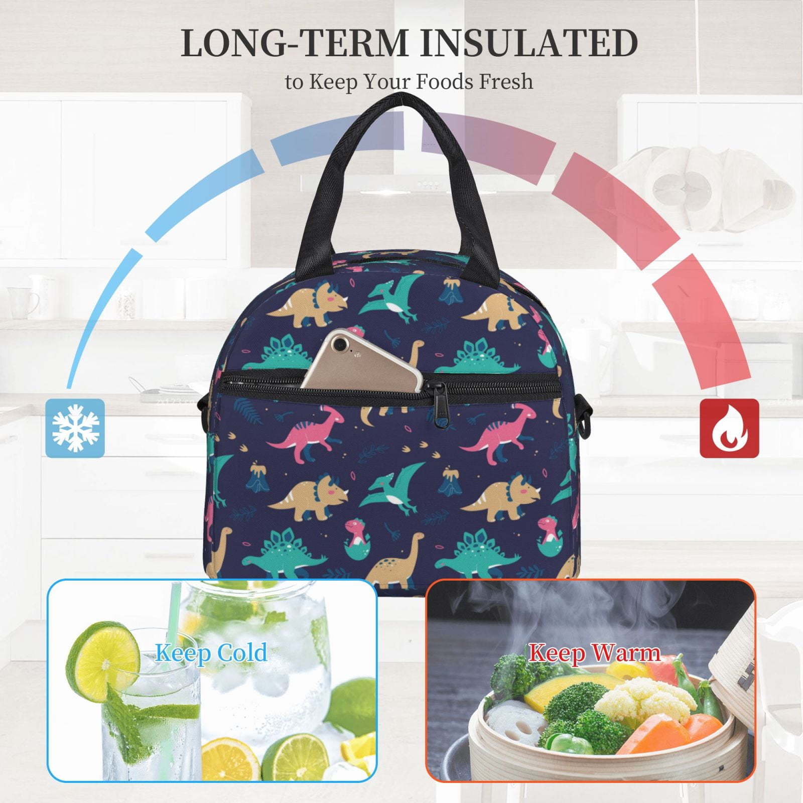 Ratiio Cartoon Dinosaur Pattern Lunch Bag ,Insulated Lunch Box, Small ...