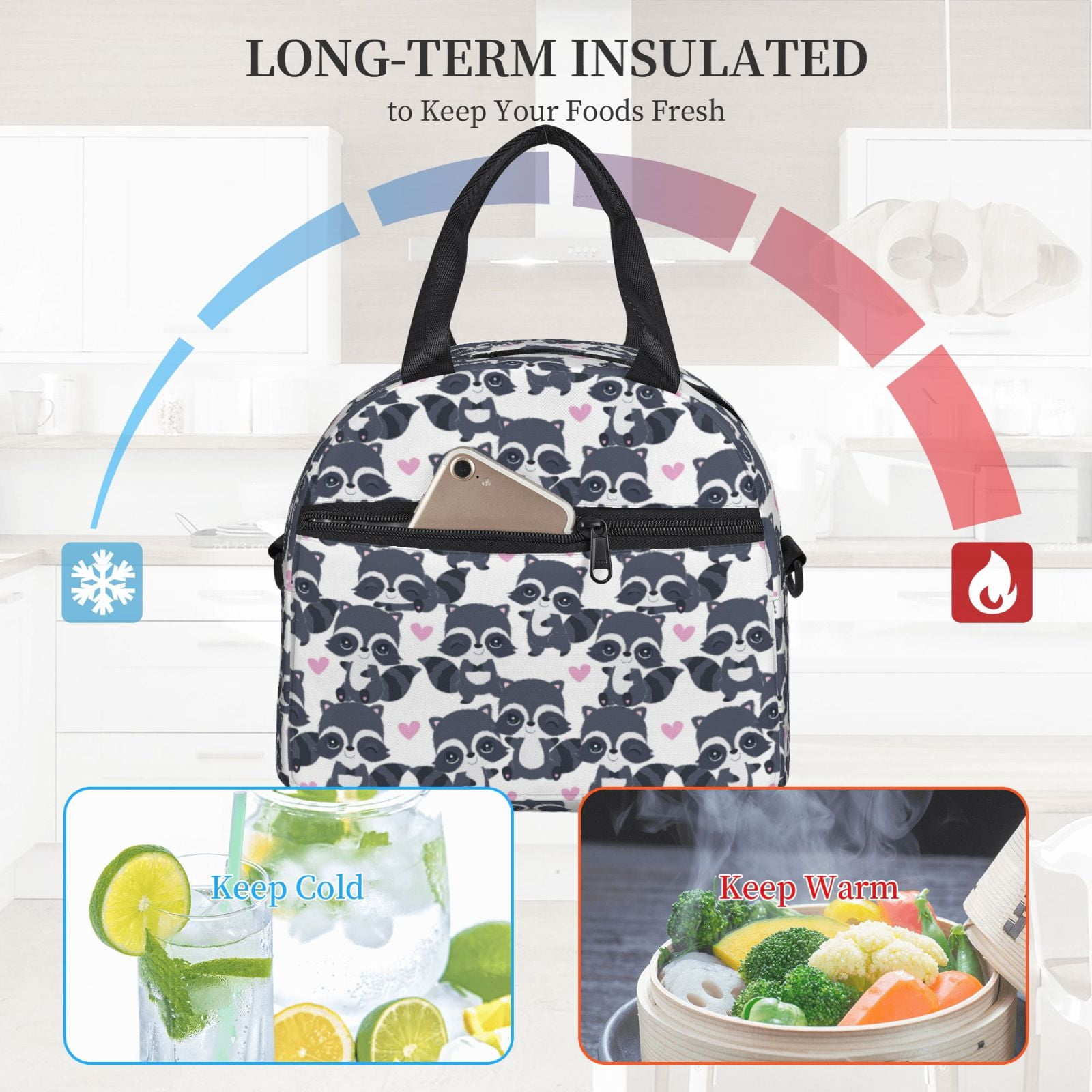 Ratiio Cartoon Raccoon Pattern Lunch Bag ,Insulated Lunch Box, Small ...