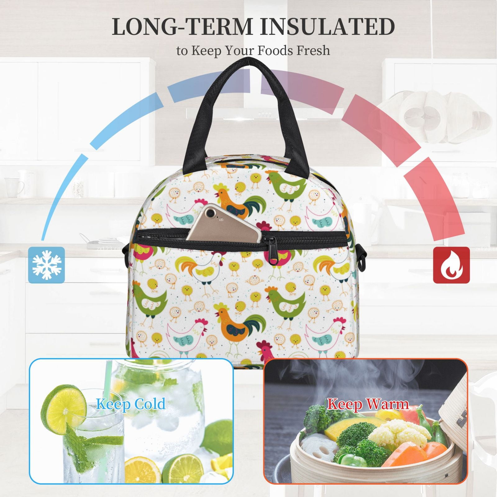 Ratiio Chickens A Pattern Lunch Bag ,Insulated Lunch Box, Small ...