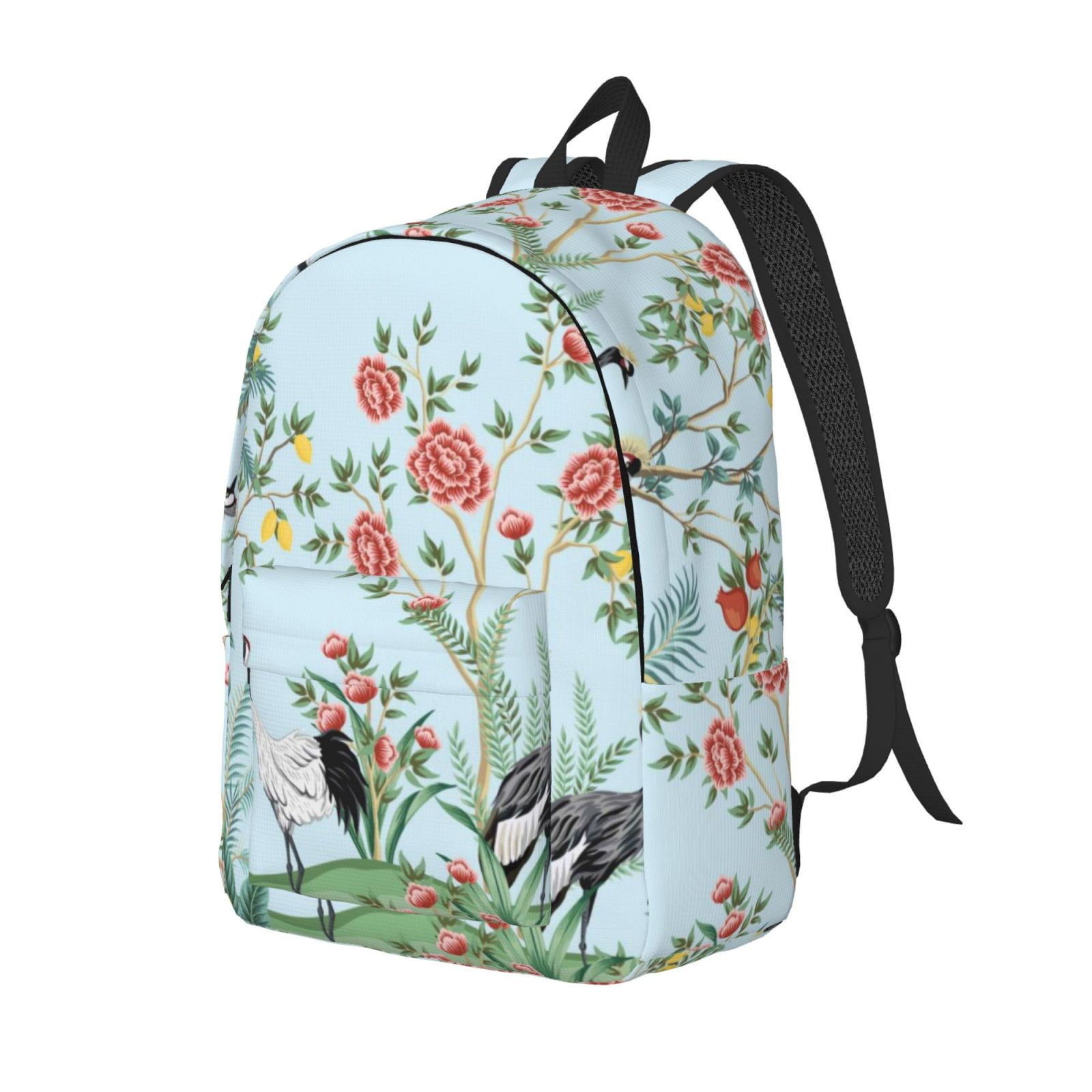 Ratiio Chinoiserie Floral Palm Tree Print Canvas Backpack for Women ...