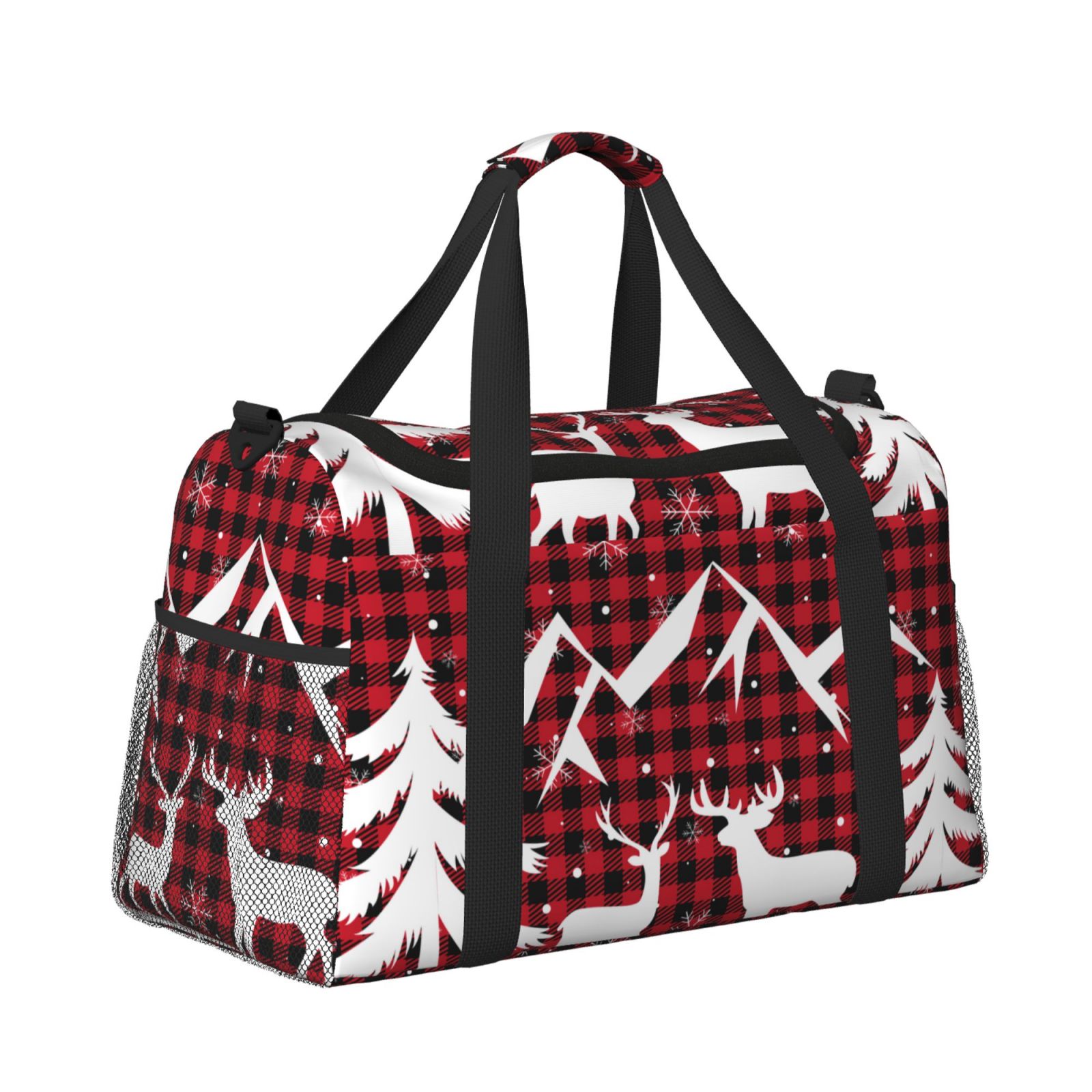 Ratiio Christmas Buffalo Plaid Pattern Hand Travel Bag, Weekender Carry ...