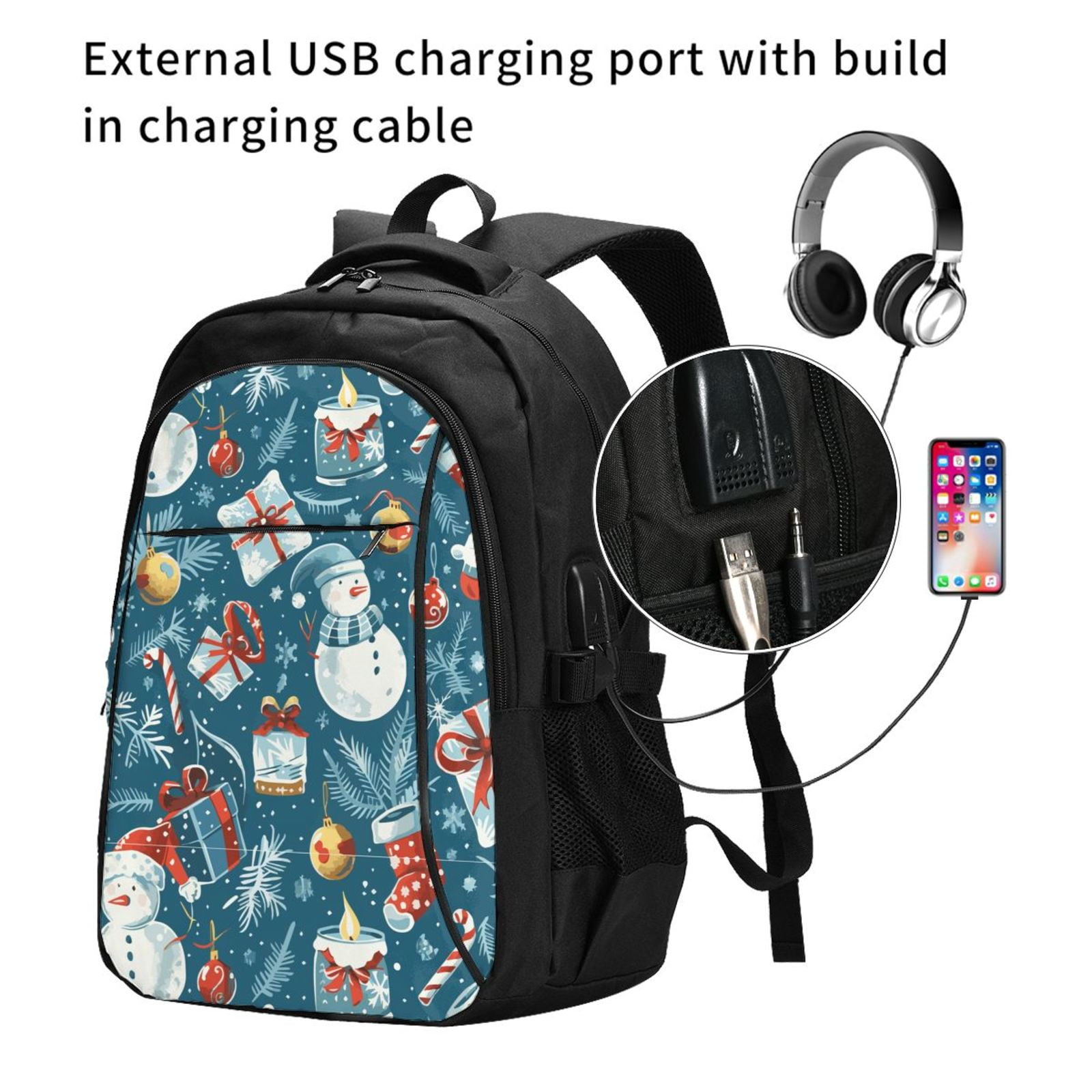 Ratiio Christmas Snowman Gift Print Travel Laptop Backpack,Slim Sturdy Laptops Backpack with USB ...