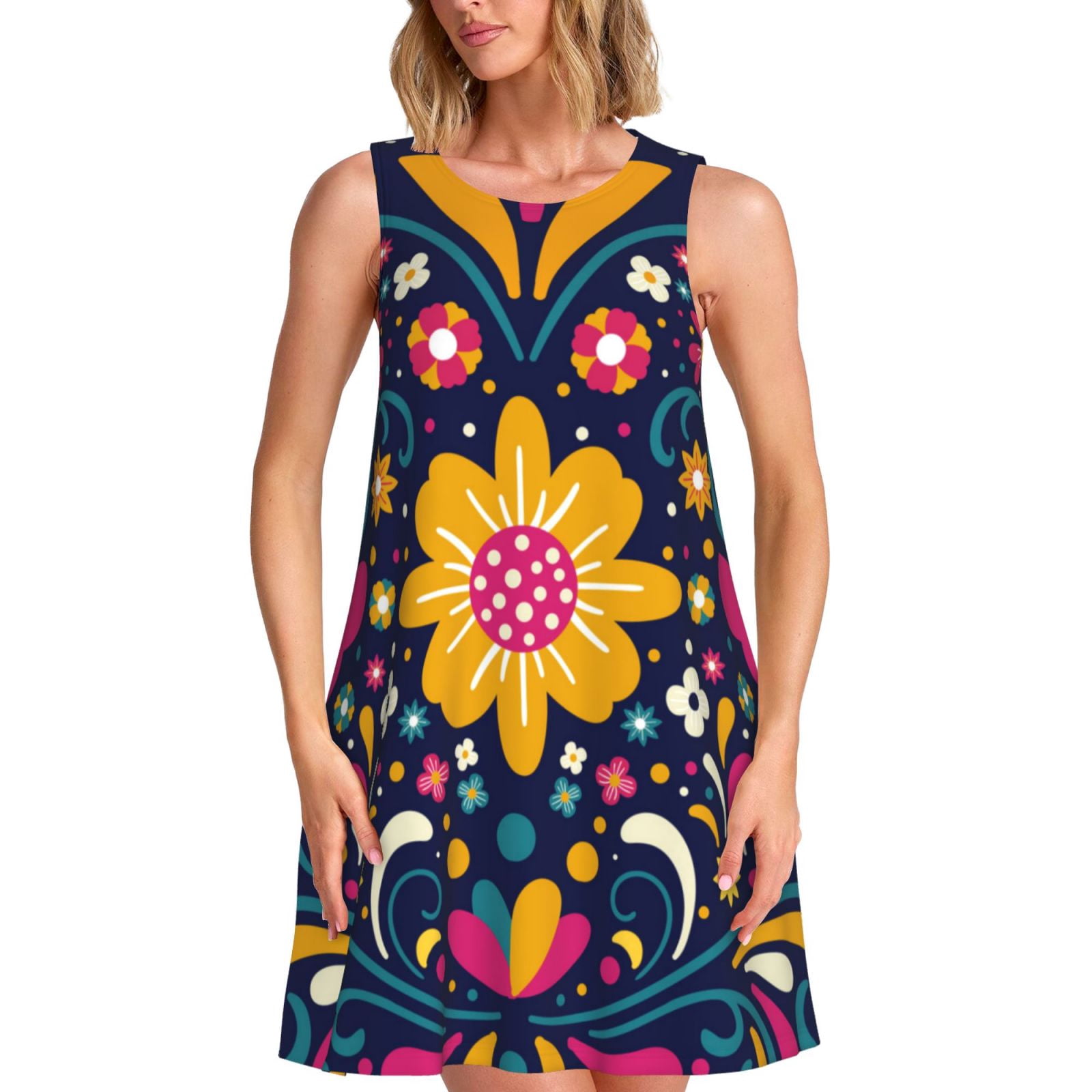 Ratiio Cinco De Mayo Floral Pattern Women's Sleeveless Dress - Casual ...