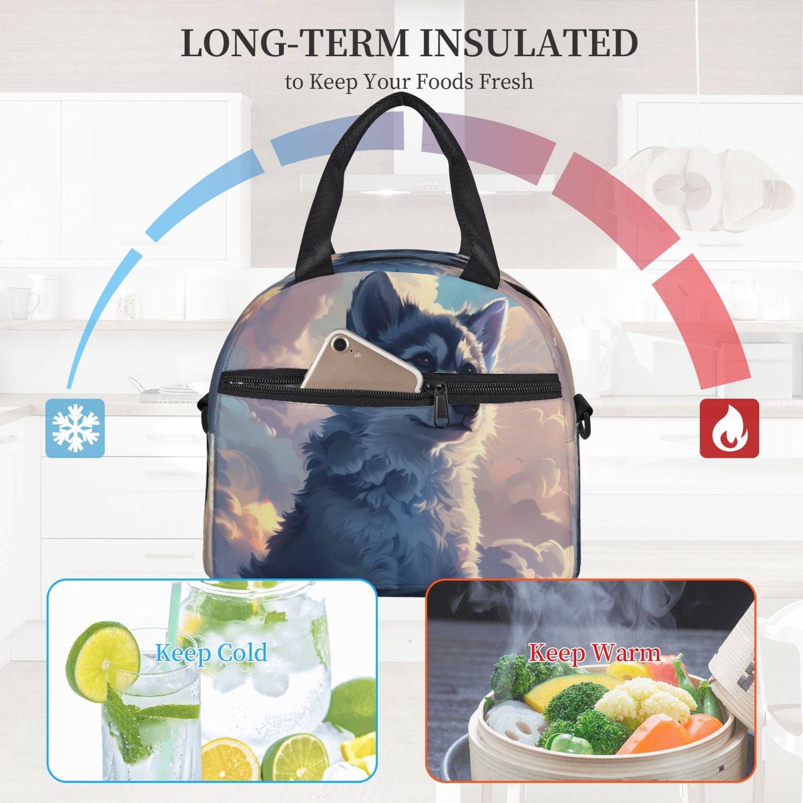 Ratiio Cloud Wolf Pattern Lunch Bag ,Insulated Lunch Box, Small ...