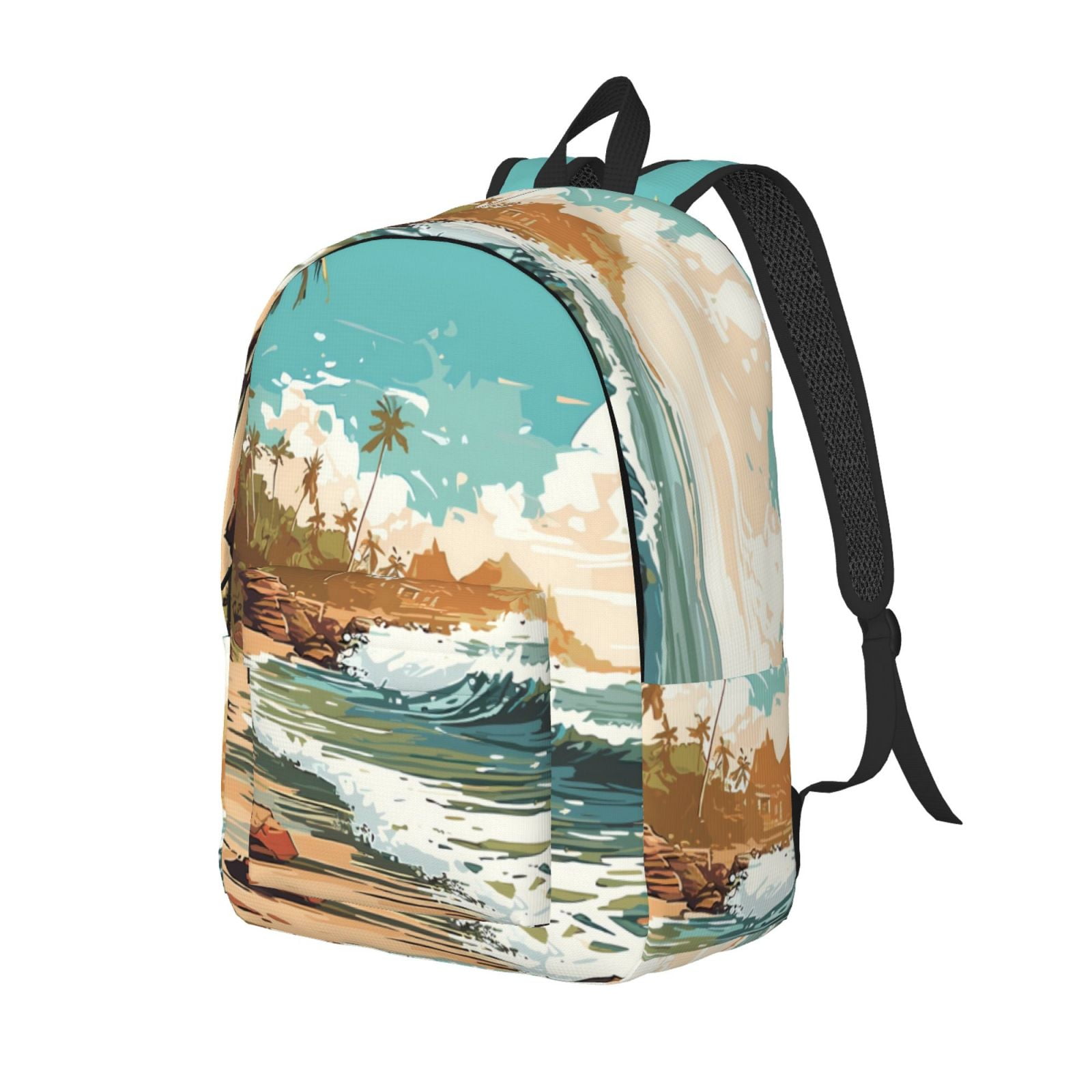 Ratiio Coastal Palm Beach Print Canvas Backpack for Women & Men Retro ...