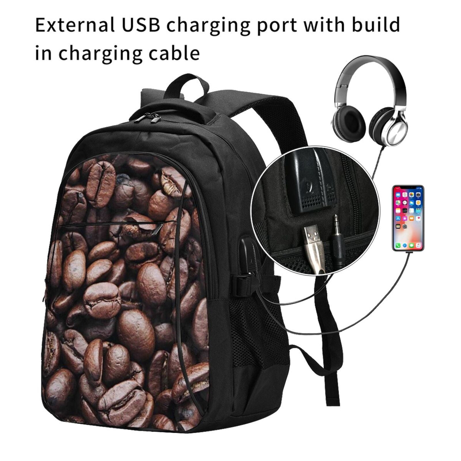 Ratiio Coffee Bean Print Travel Laptop Backpack,Slim Sturdy Laptops ...