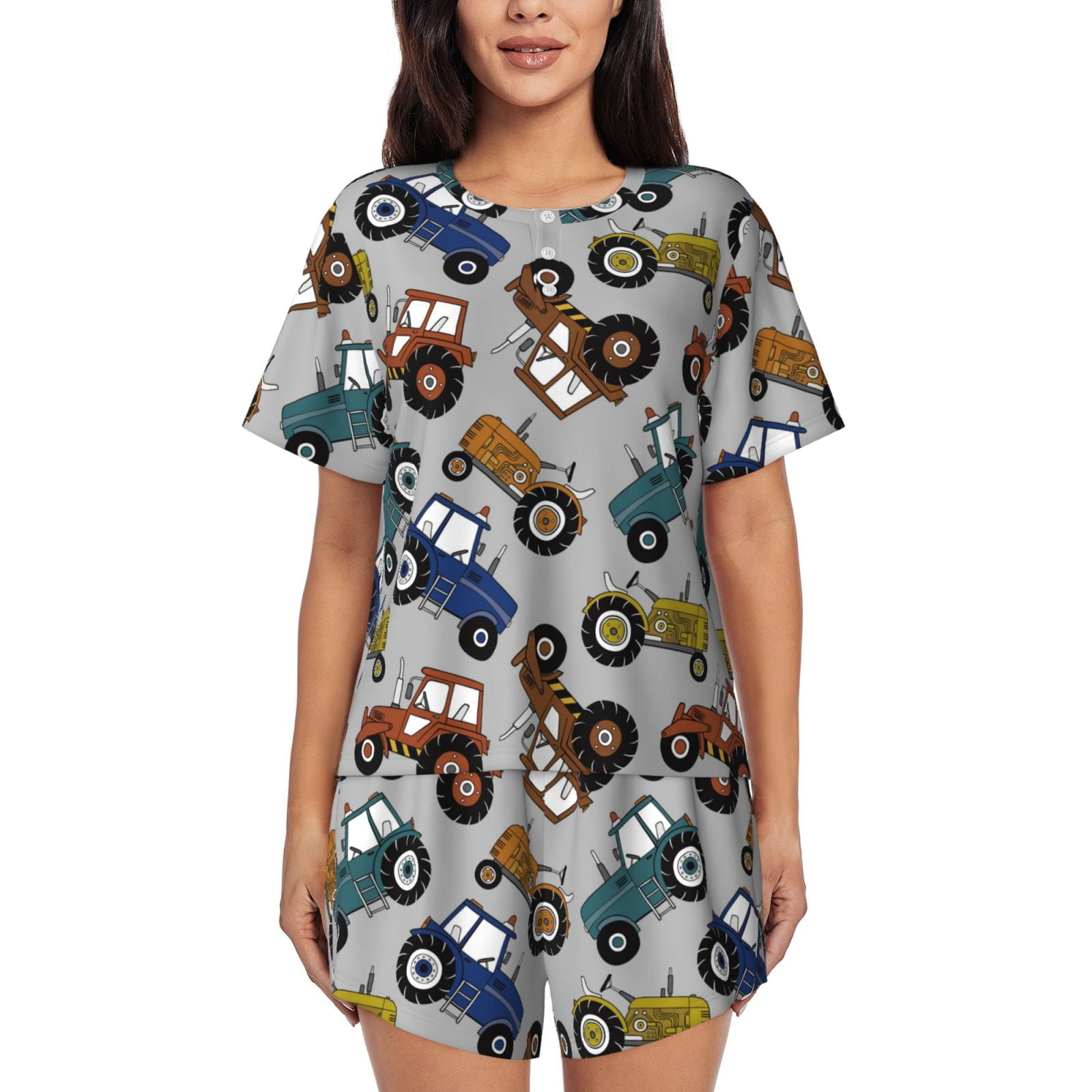 Ratiio Color Tractor Print Womens Pajama Sets 2 Piece Soft Short Sleeve ...