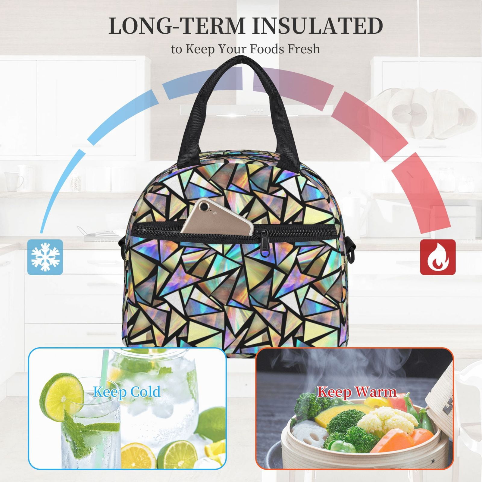 Ratiio Colored Glass Pattern Lunch Bag ,Insulated Lunch Box, Small ...