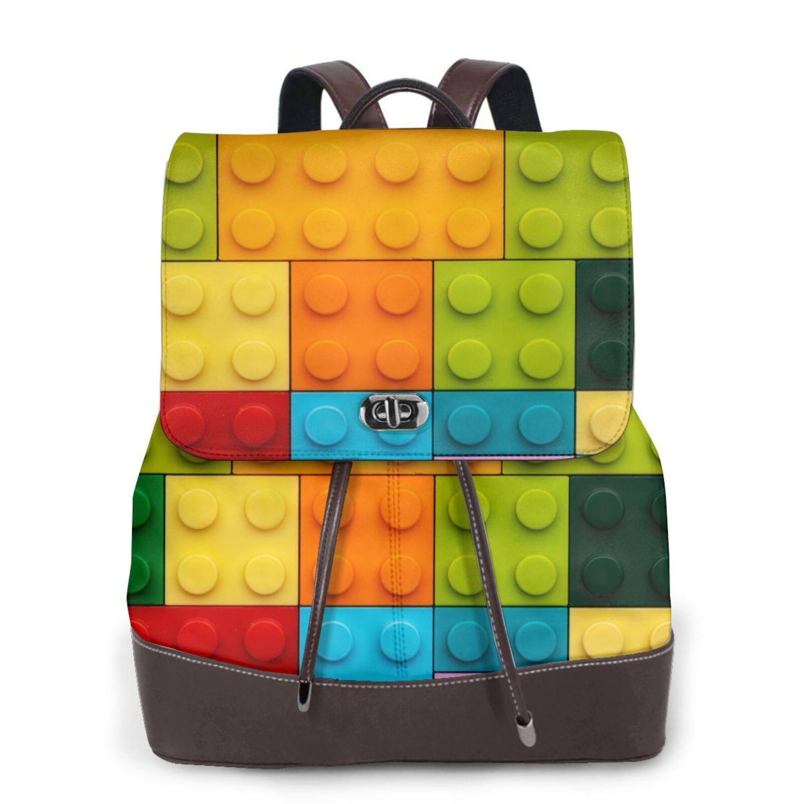 Ratiio Colorful Building Blocks Pattern Womens Backpack Purse Leather ...