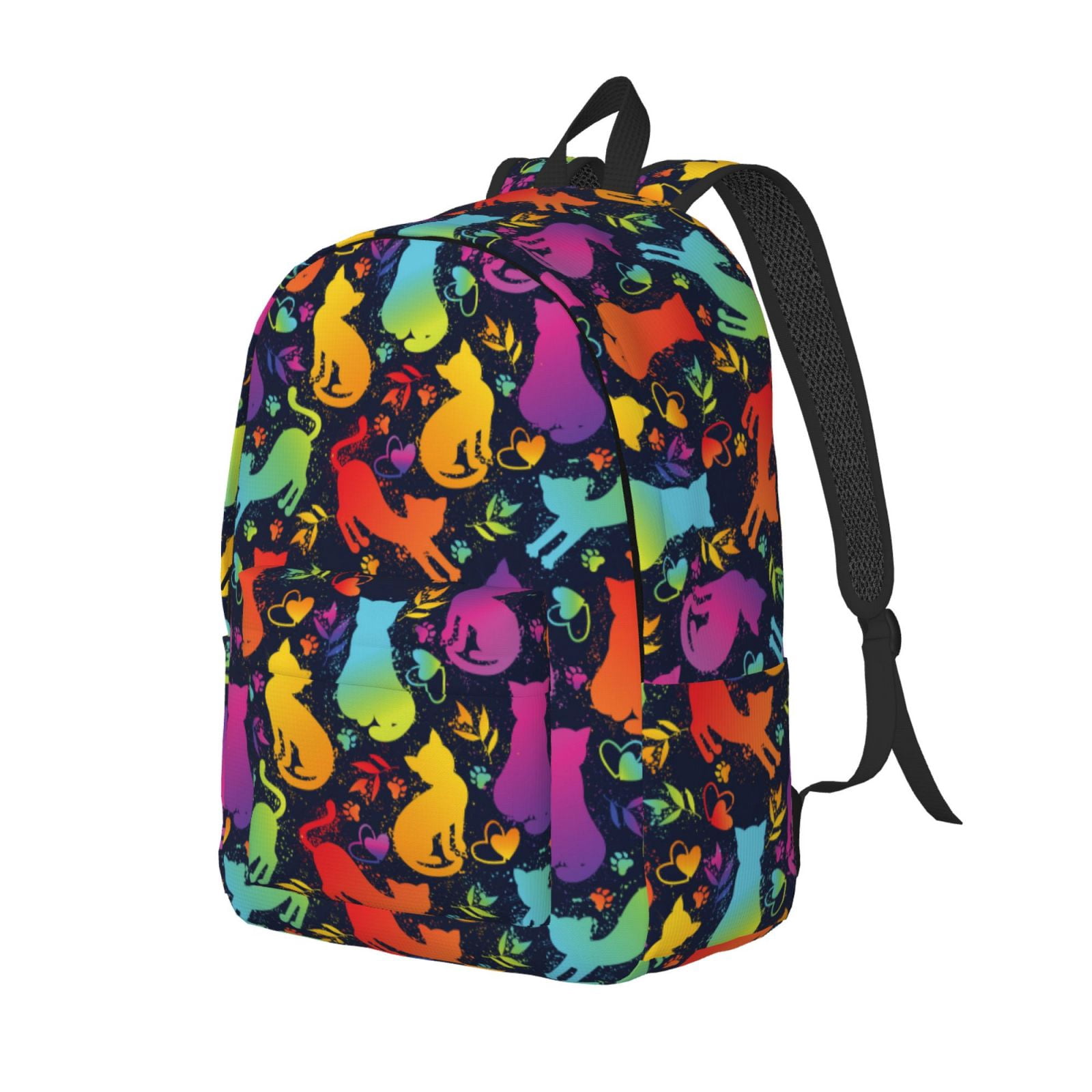 Ratiio Colorful Cats Print Canvas Backpack for Women & Men Retro ...