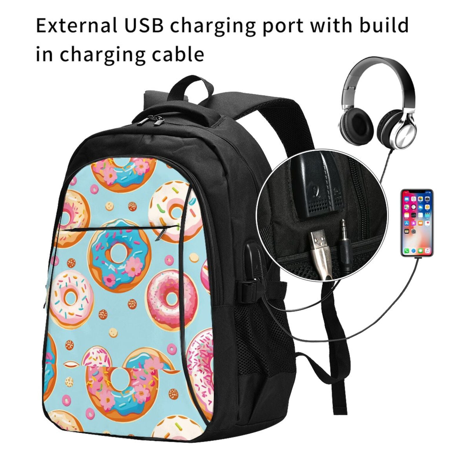 Ratiio Colorful Donut Print Travel Laptop Backpack,Slim Sturdy Laptops ...