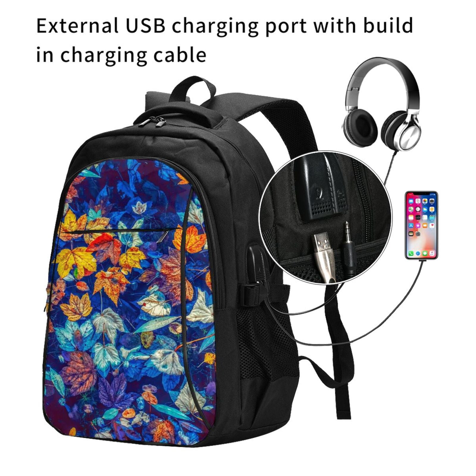 Ratiio Colorful Fall Leaves Print Travel Laptop Backpack,Slim Sturdy ...