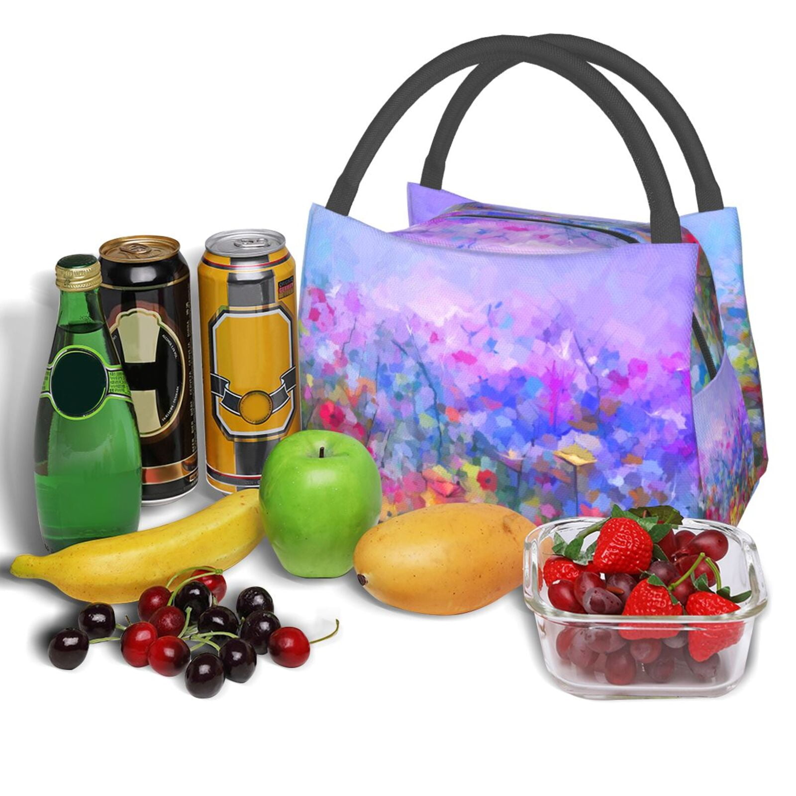 Ratiio Colorful Purple Cosmos Flower Pattern Portable Insulation Lunch ...