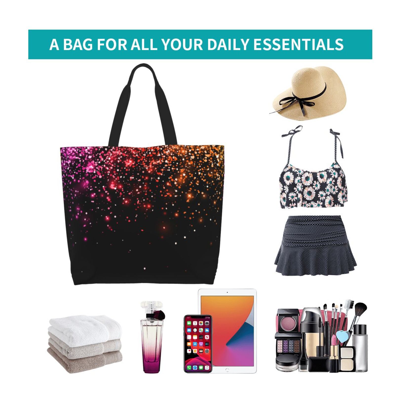 Ratiio Colorful Sparkling Print Reusable Grocery Bags - Washable ...