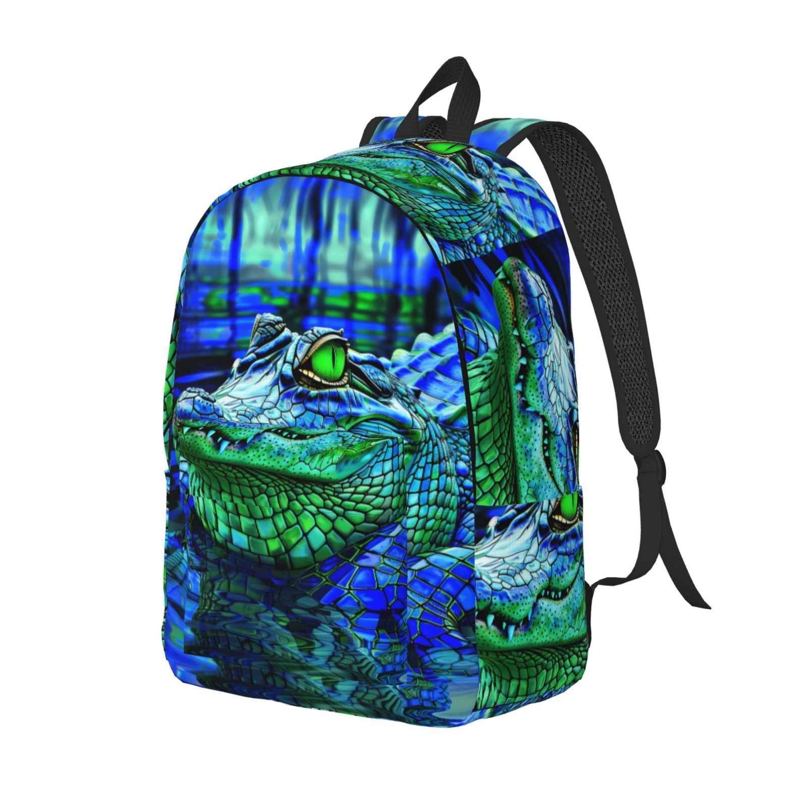 Ratiio Colorful Stained Glass Crocodile Print Canvas Backpack for Women ...