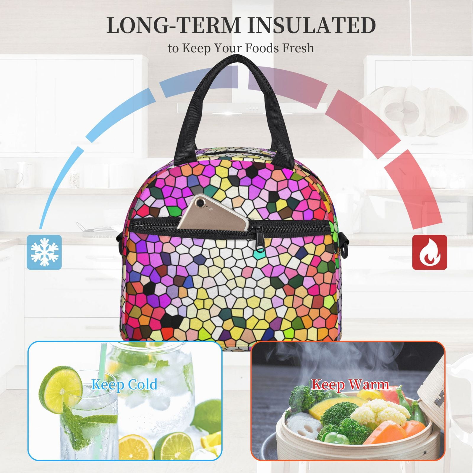 Ratiio Colorful Tie Dye Stained Glass 3 Pattern Lunch Bag ,Insulated ...