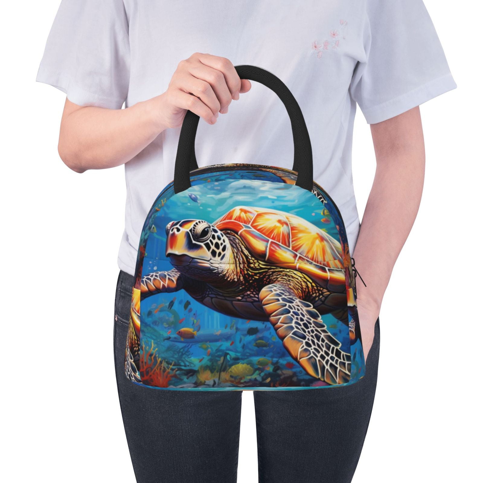 Ratiio Colorful Underwater Sea Turtle Print Insulated Lunch Bag Women ...