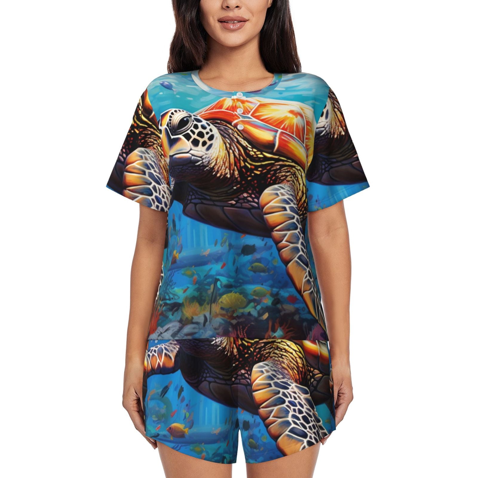 Ratiio Colorful Underwater Sea Turtle Print Womens Pajama Sets 2 Piece ...
