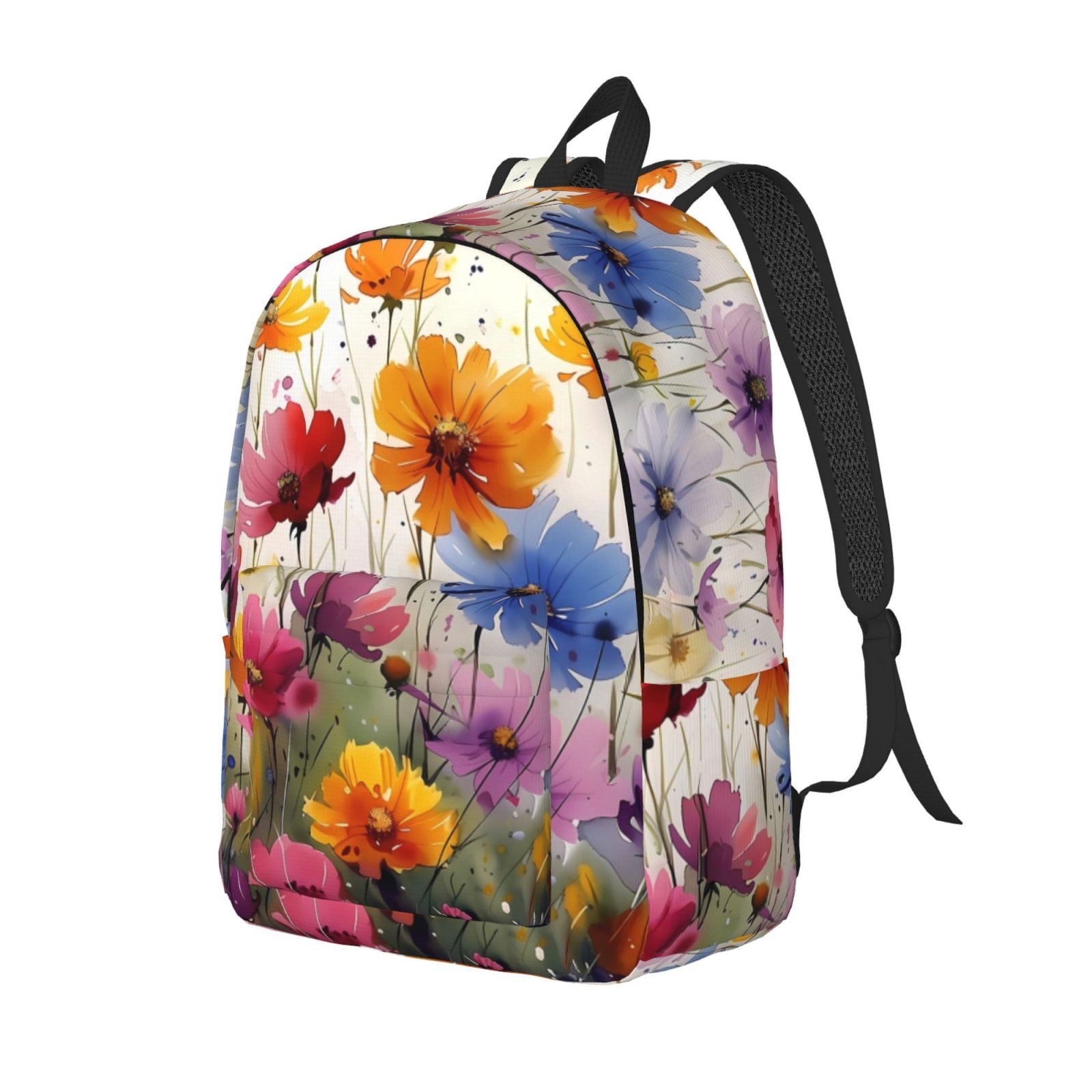 Ratiio Colorful Wildflower Meadow Print Canvas Backpack for Women & Men ...